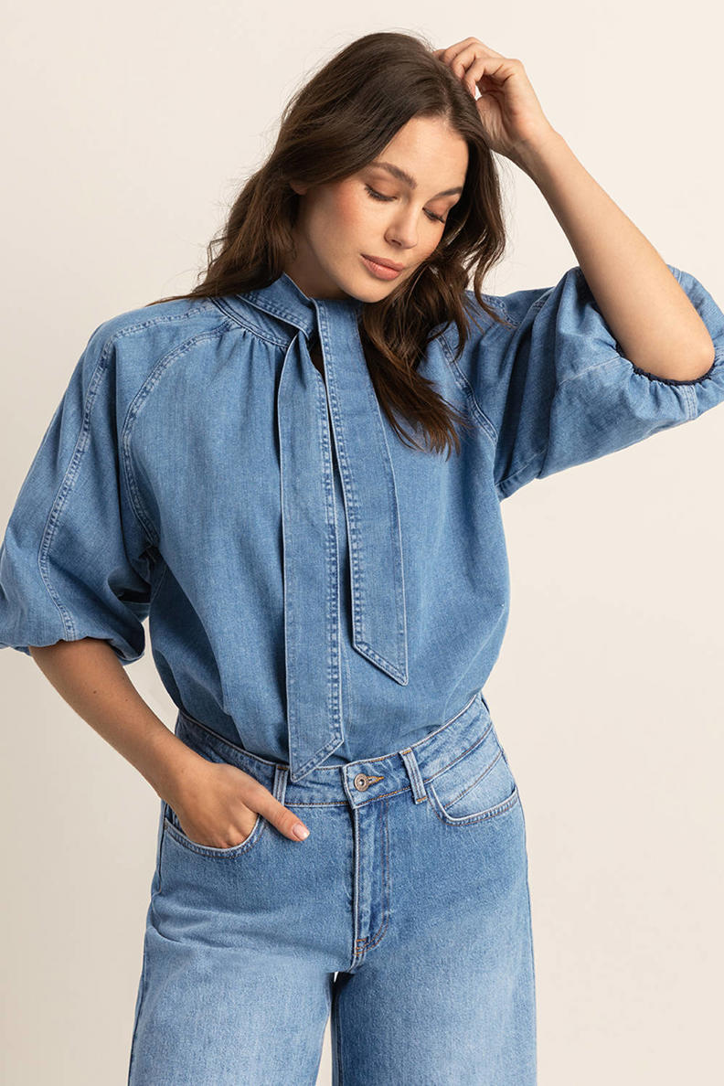 Expresso denim blouse medium blue denim | wehkamp