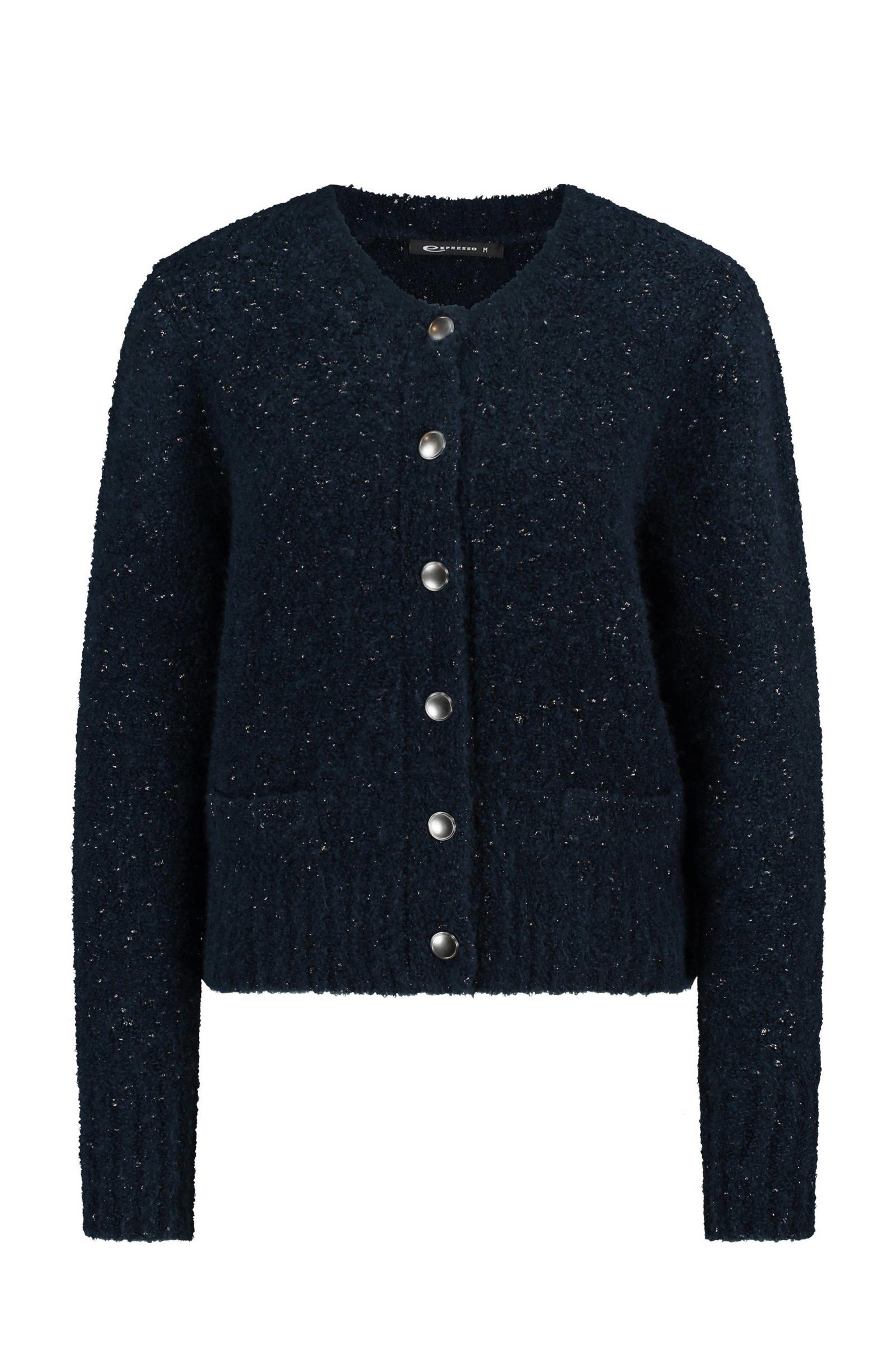 Expresso vest met wol donkerblauw gebreid | wehkamp