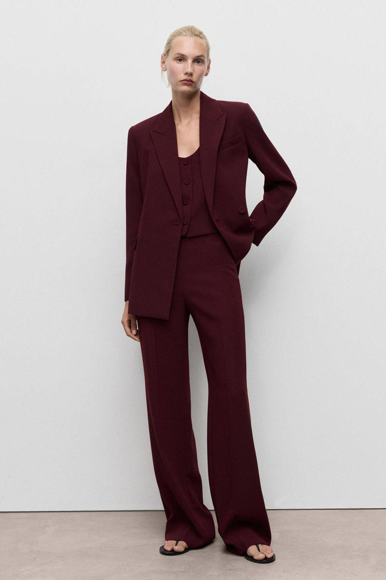 Mango wide leg regular waist pantalon donkerrood | wehkamp