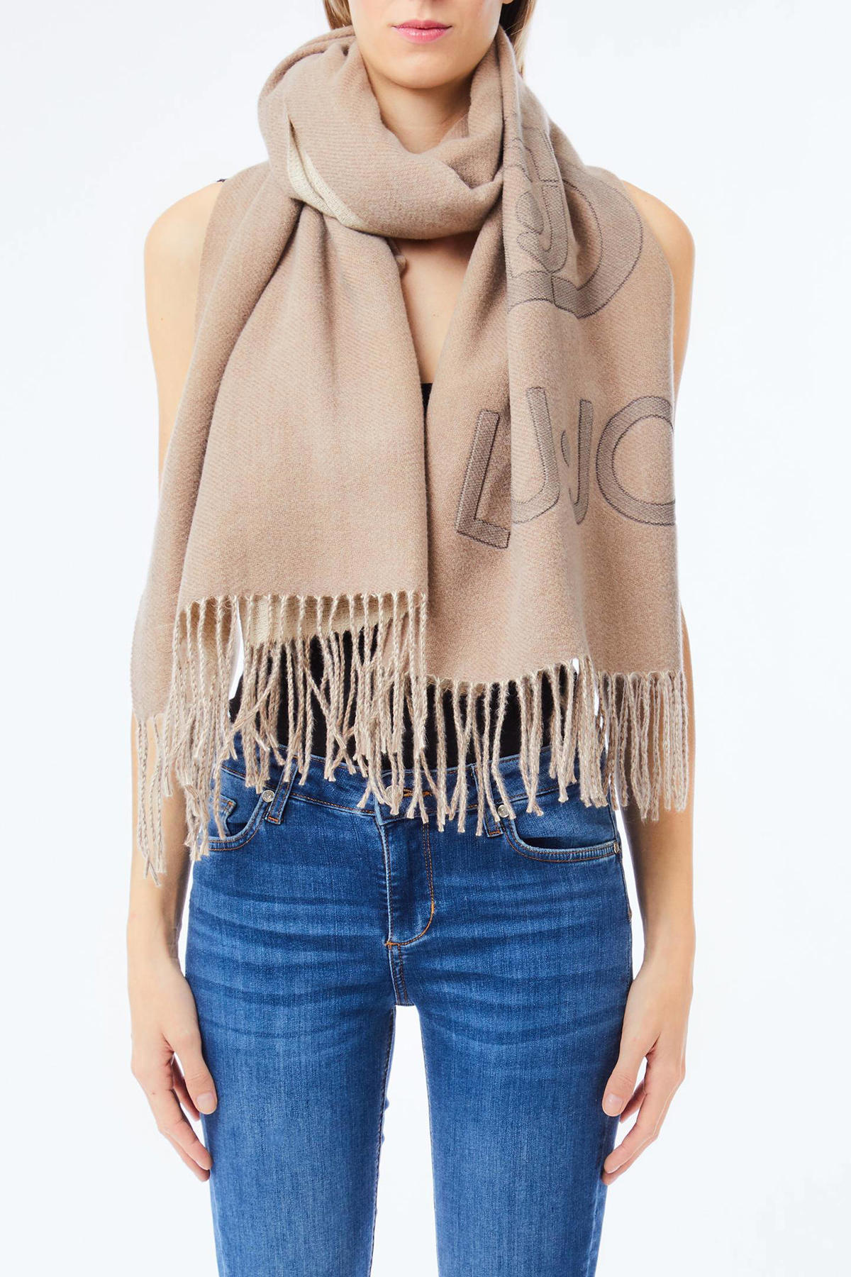 Liu Jo sjaal met franjes Monogram beige | wehkamp