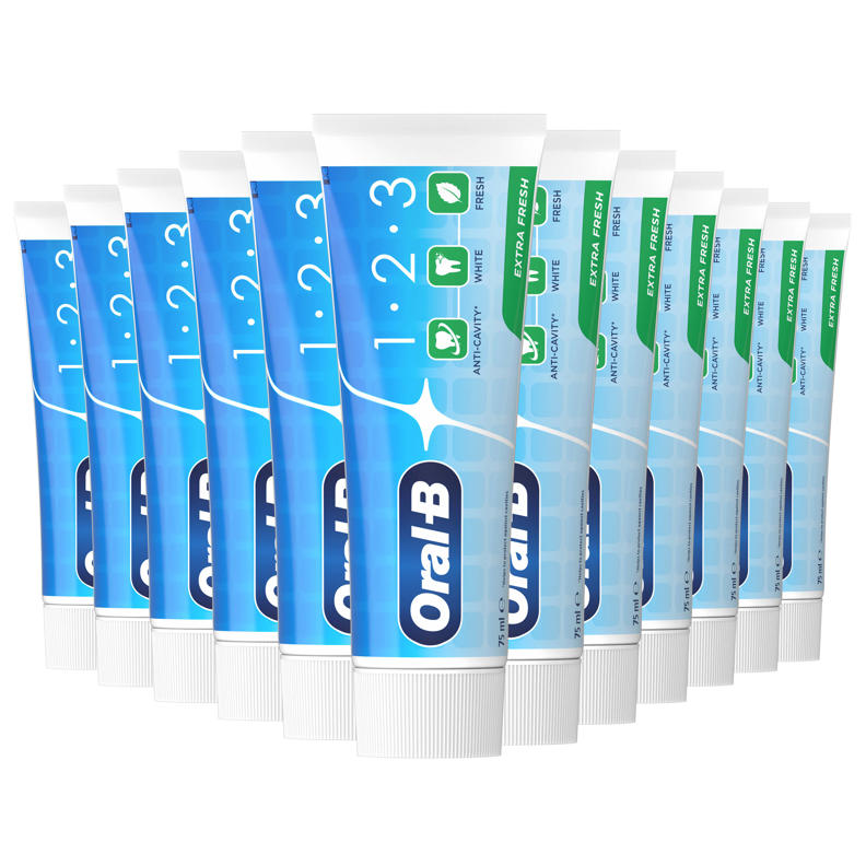 Oral-B 1 2 3 Extra Fresh tandpasta - 12 x 75 ml | wehkamp