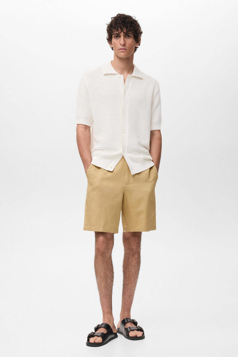 Mango Man linnen rechtvallend casual short beige | wehkamp