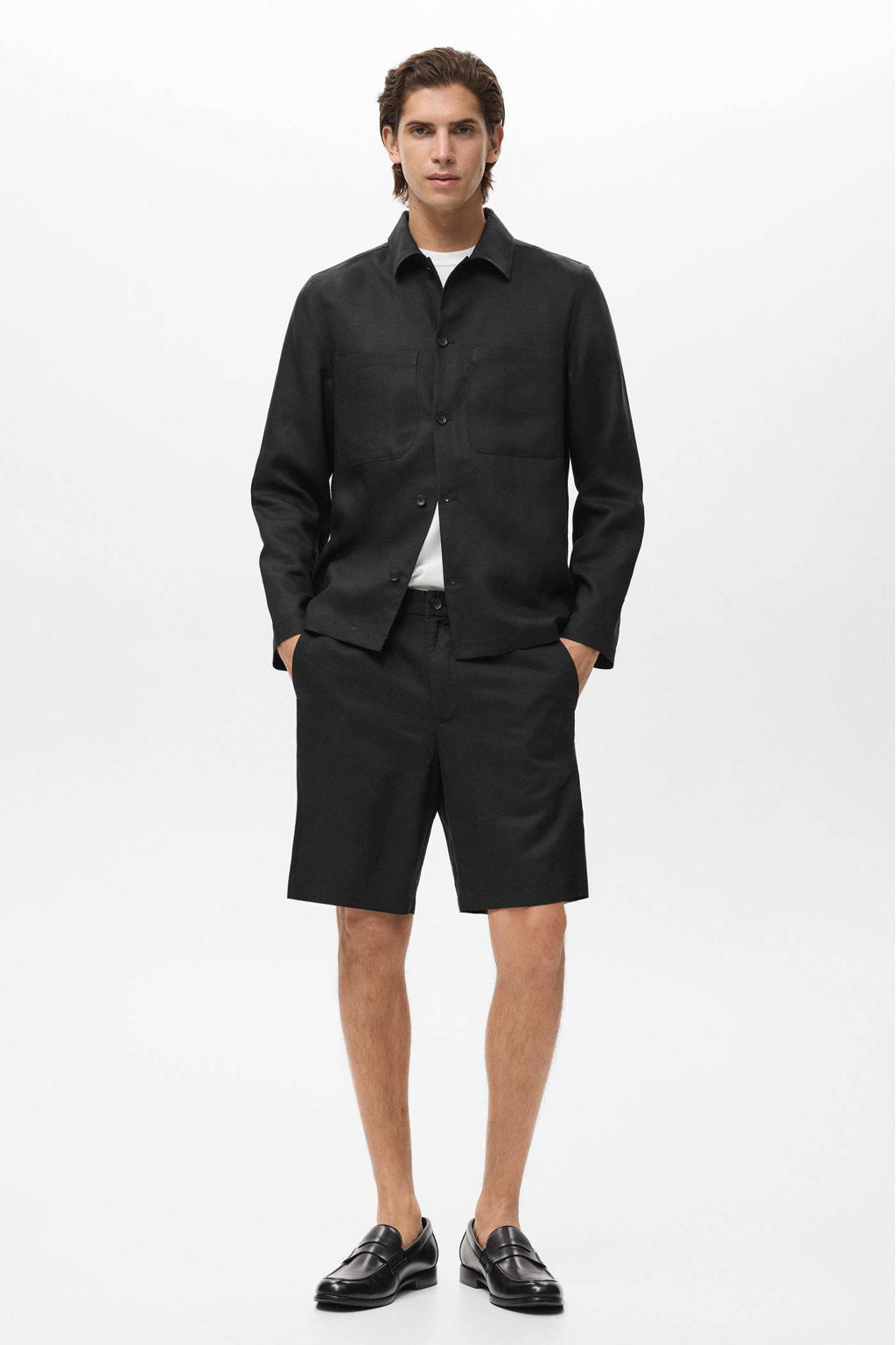Mango Man linnen rechtvallend casual short zwart | wehkamp