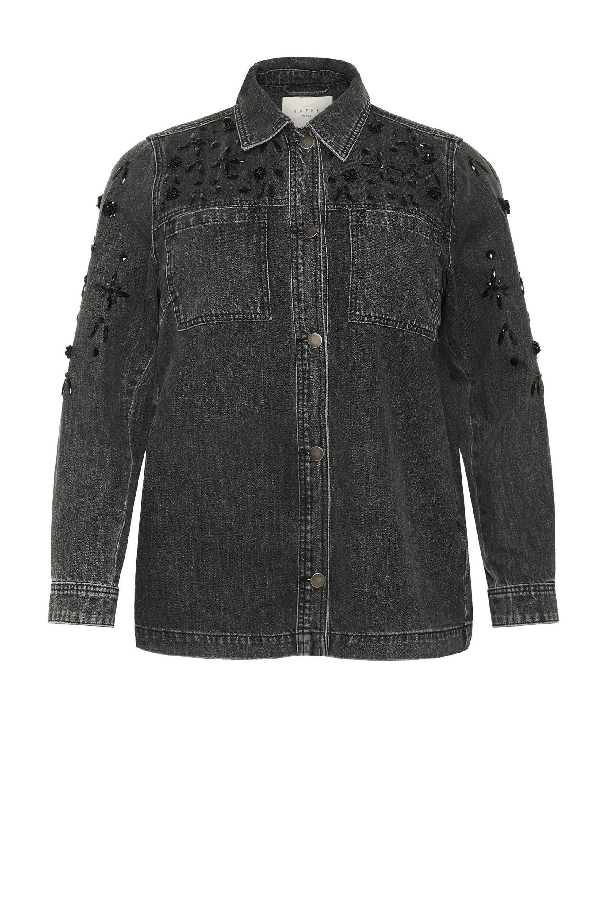 Kaffe Curve denim blouse black denim met pailletten | wehkamp