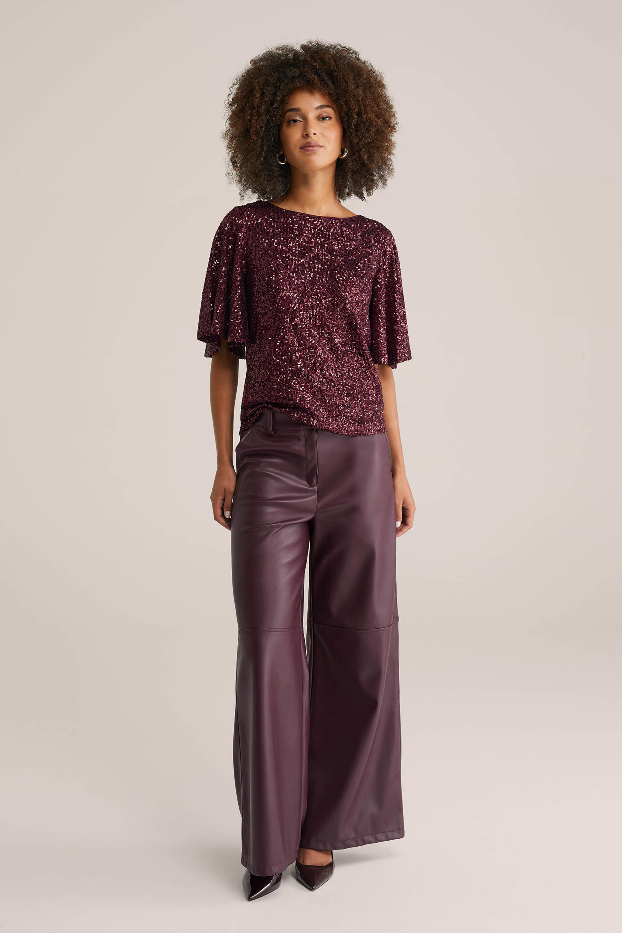 WE Fashion top donkerrood met pailletten | wehkamp