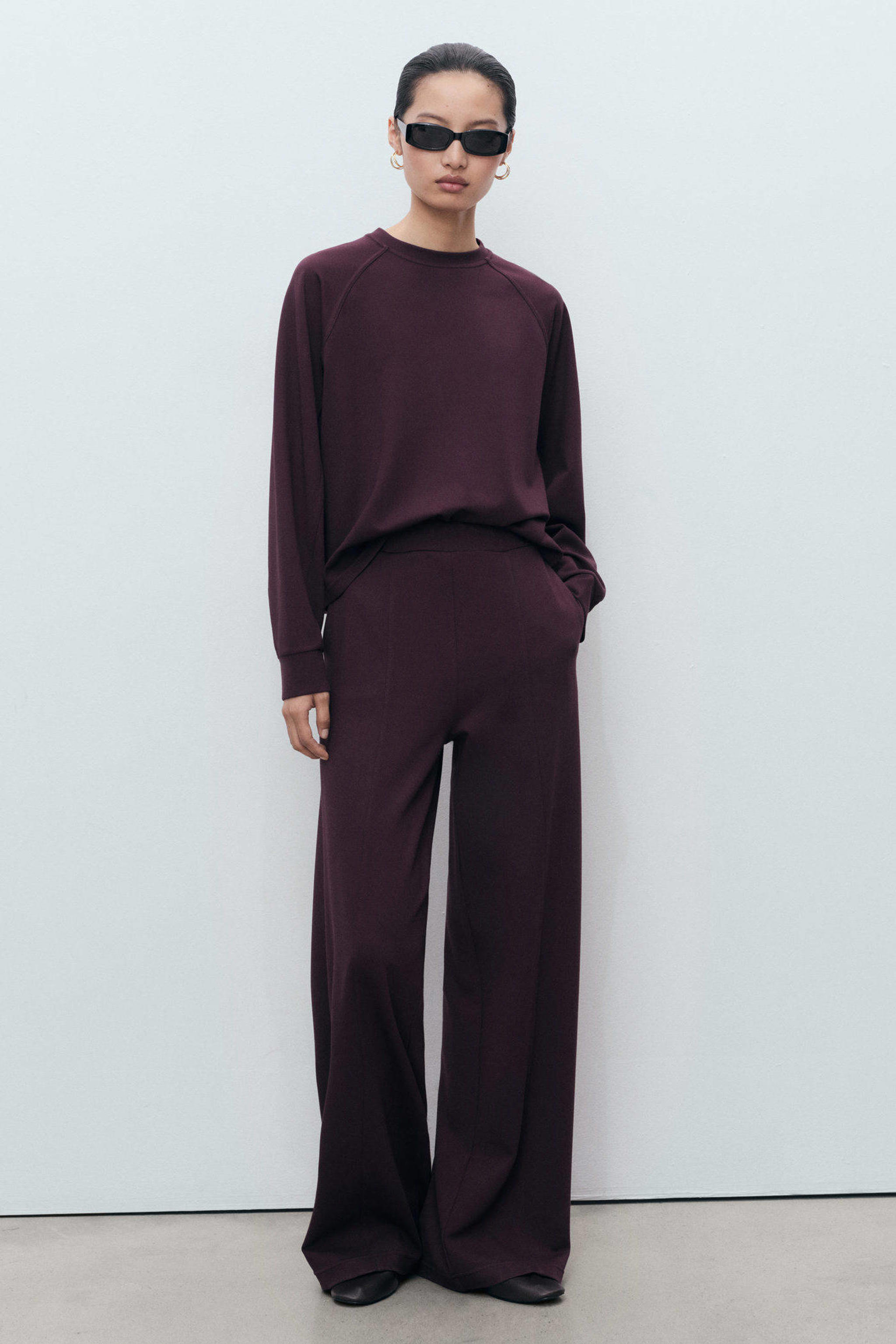 Mango wide leg regular waist broek donkerrood | wehkamp