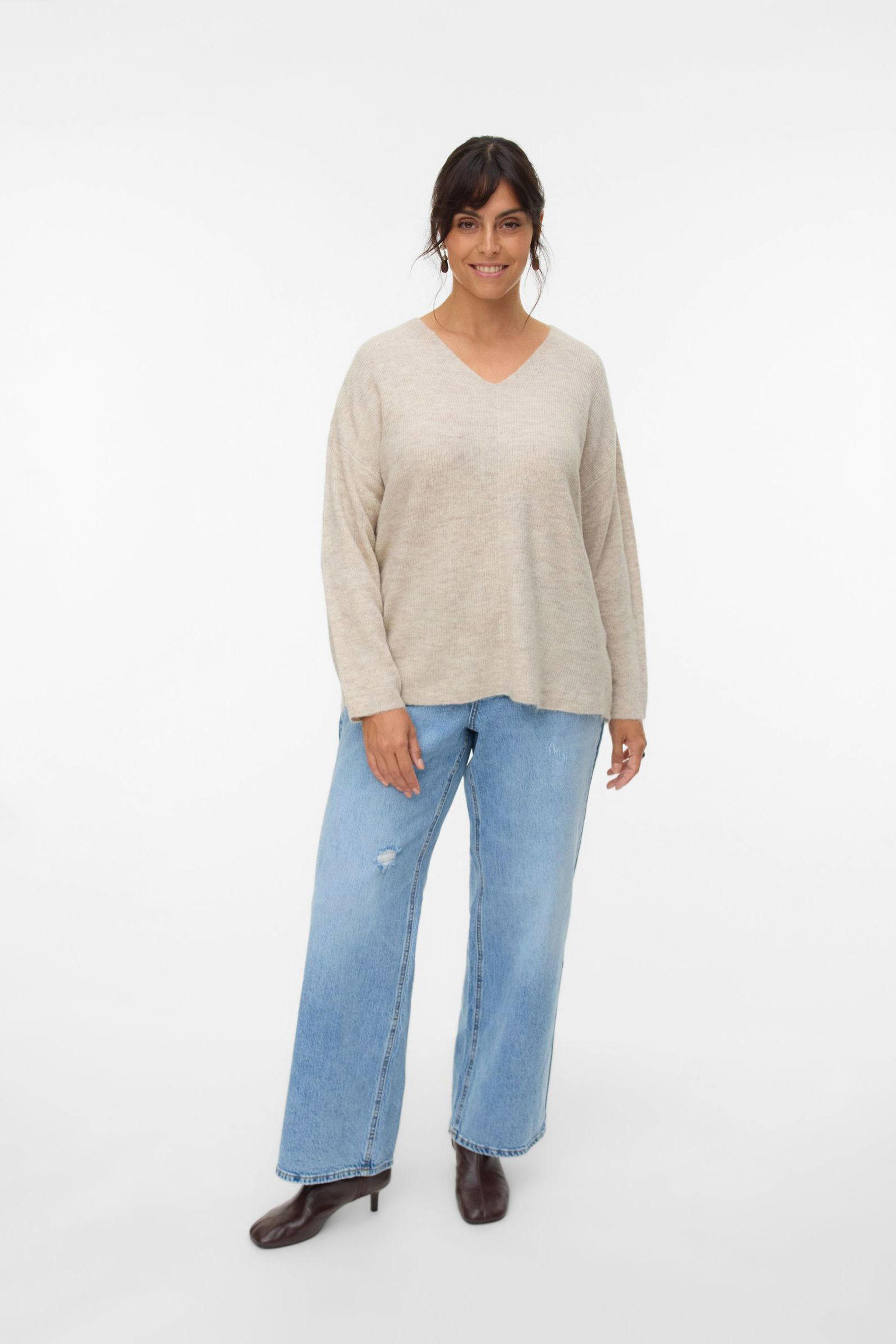 VERO MODA CURVE pullover grijs gebreid | wehkamp