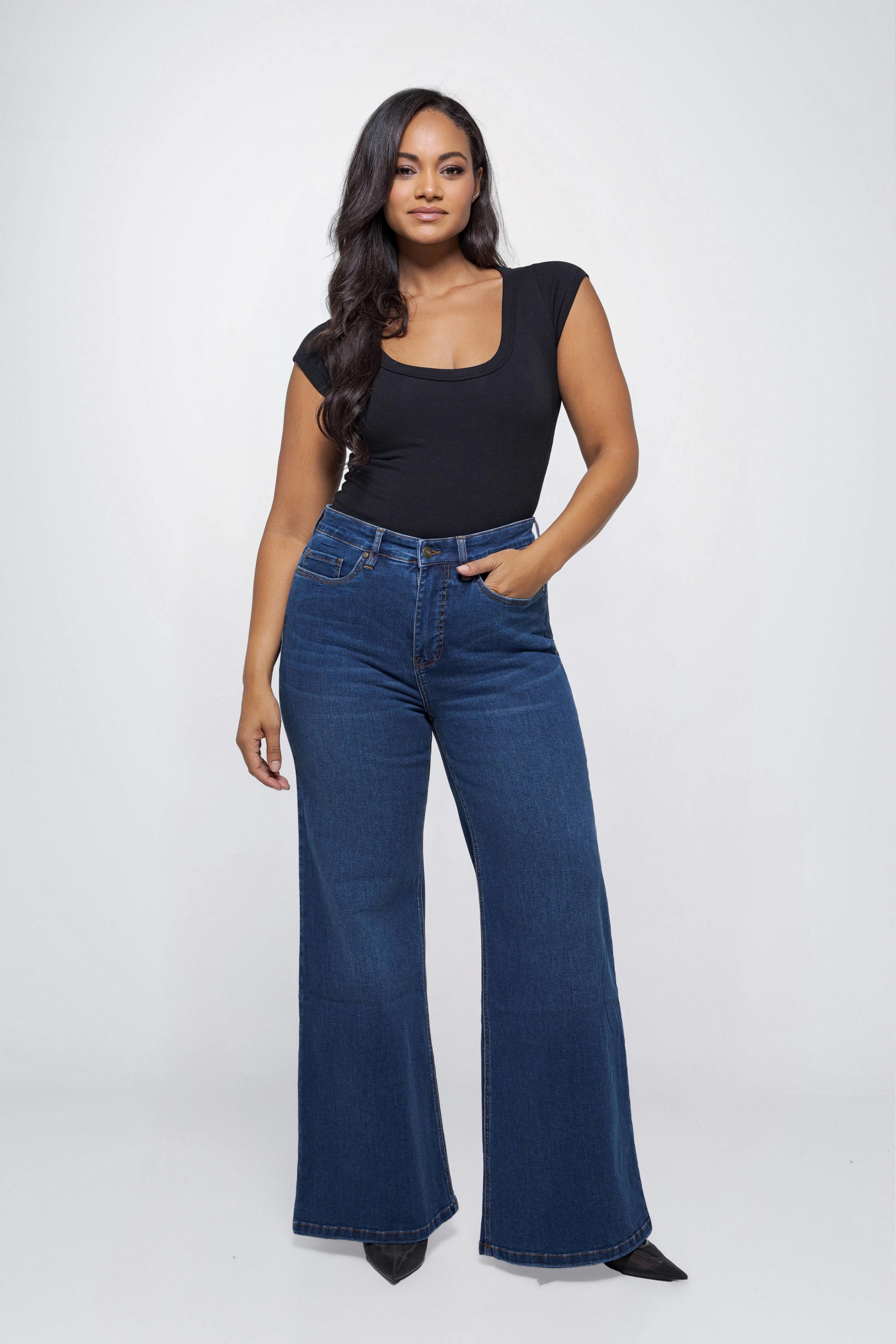 Fox Factor high waist wide leg jeans medium blue denim | wehkamp