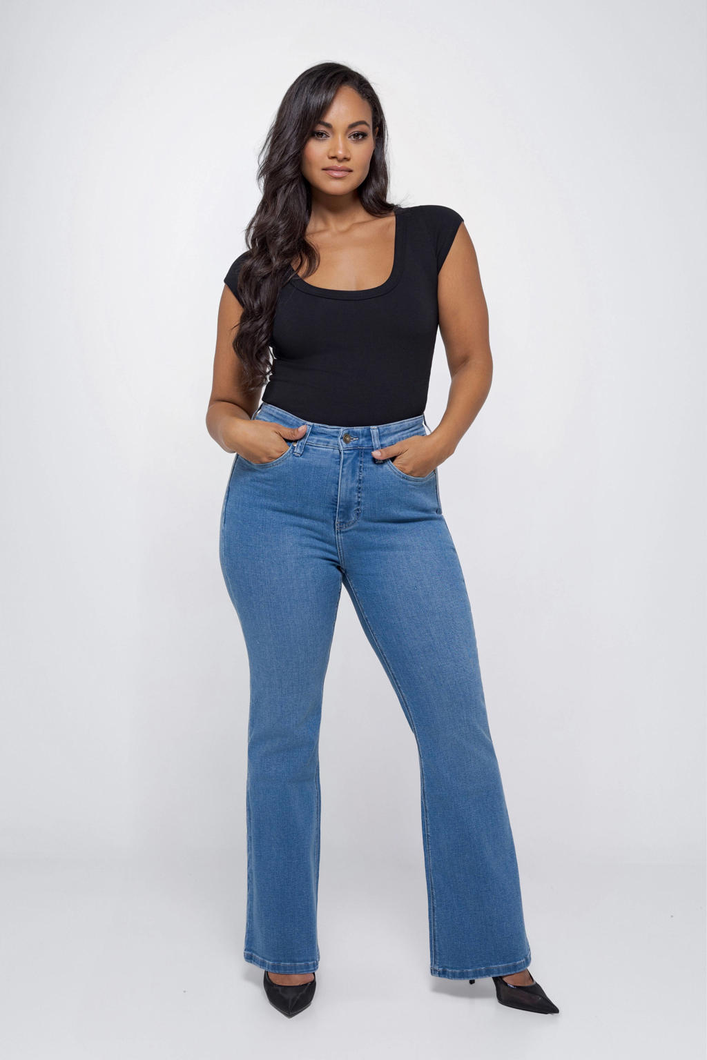 Fox Factor high waist flared jeans medium blue denim | wehkamp
