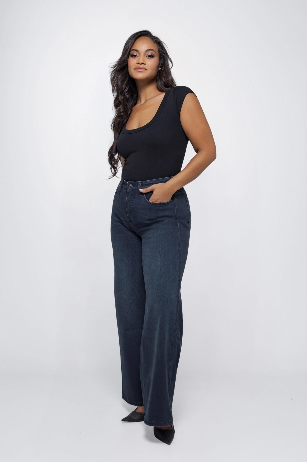 Fox Factor high waist wide leg jeans dark blue denim | wehkamp