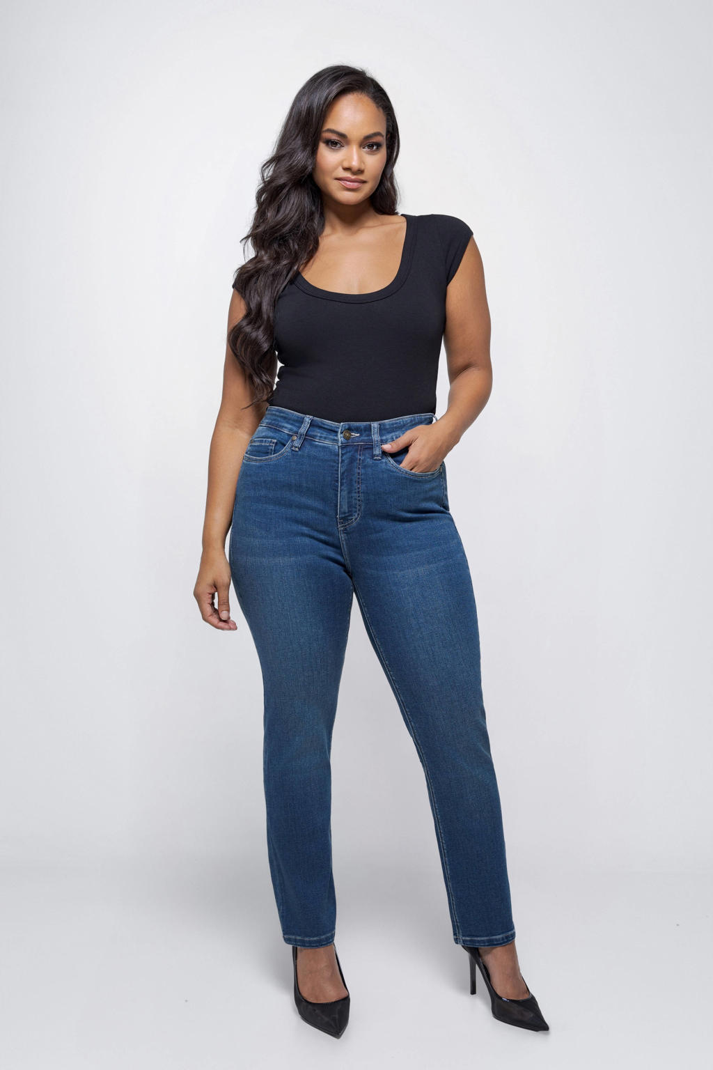 Fox Factor high waist straight leg jeans medium blue denim | wehkamp