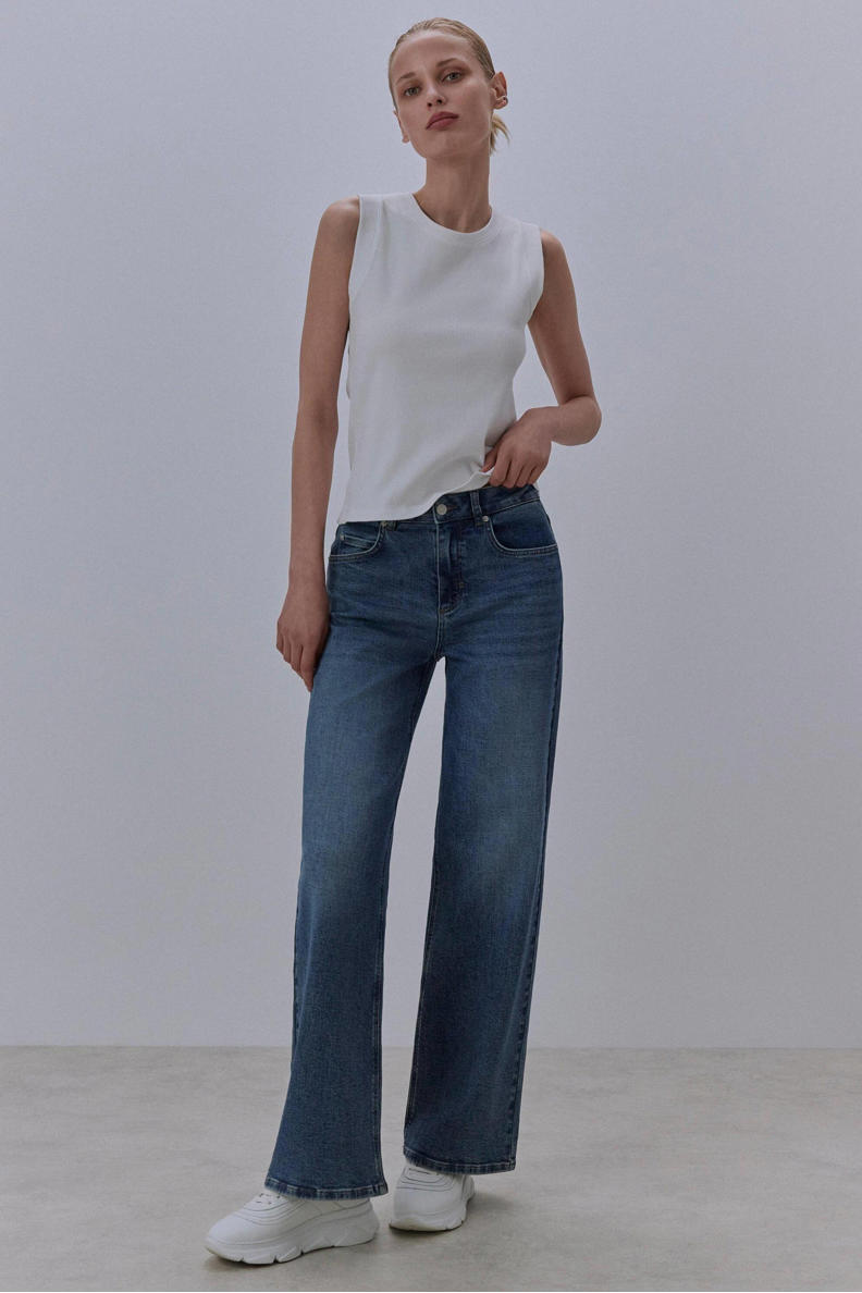 comma casual identity high waist loose fit jeans medium blue denim | wehkamp