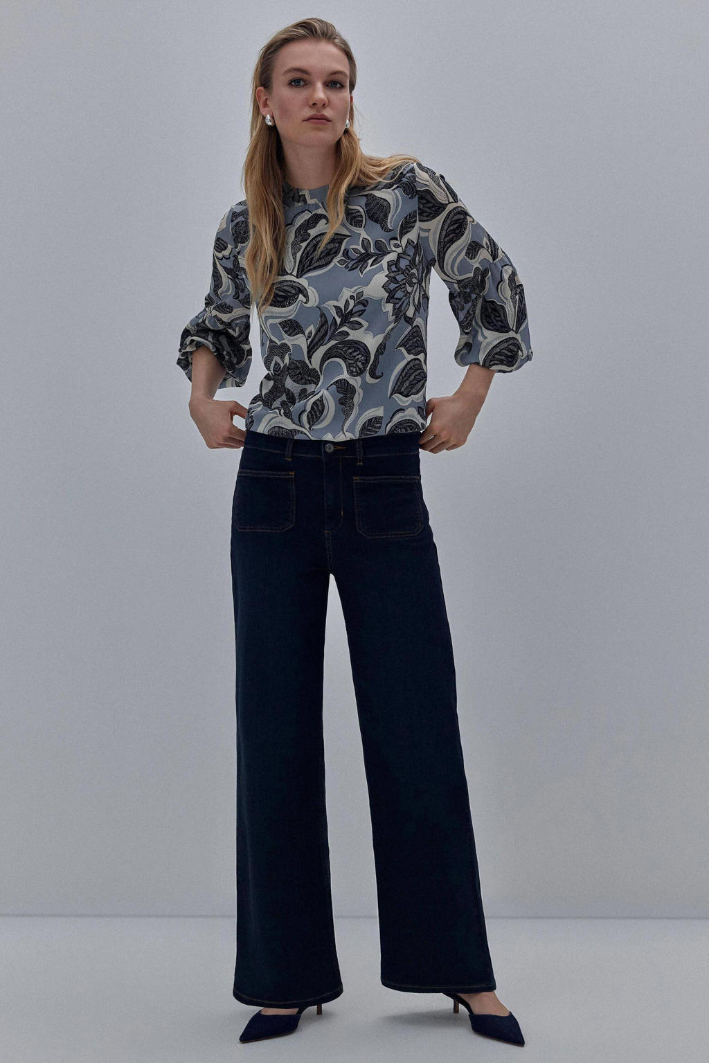 comma wide leg jeans dark blue denim | wehkamp