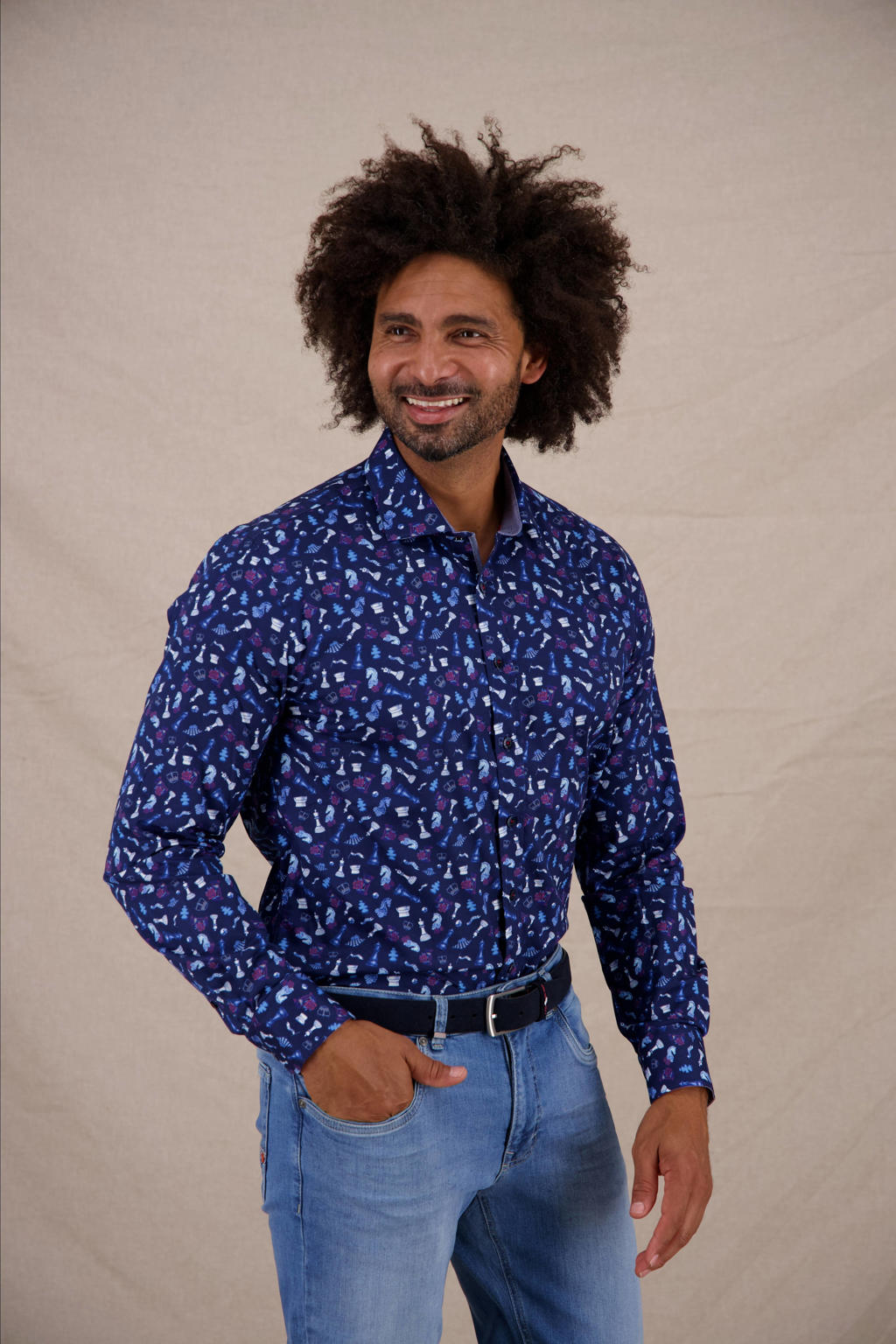 A fish named Fred regular casual overhemd donkerblauw | wehkamp