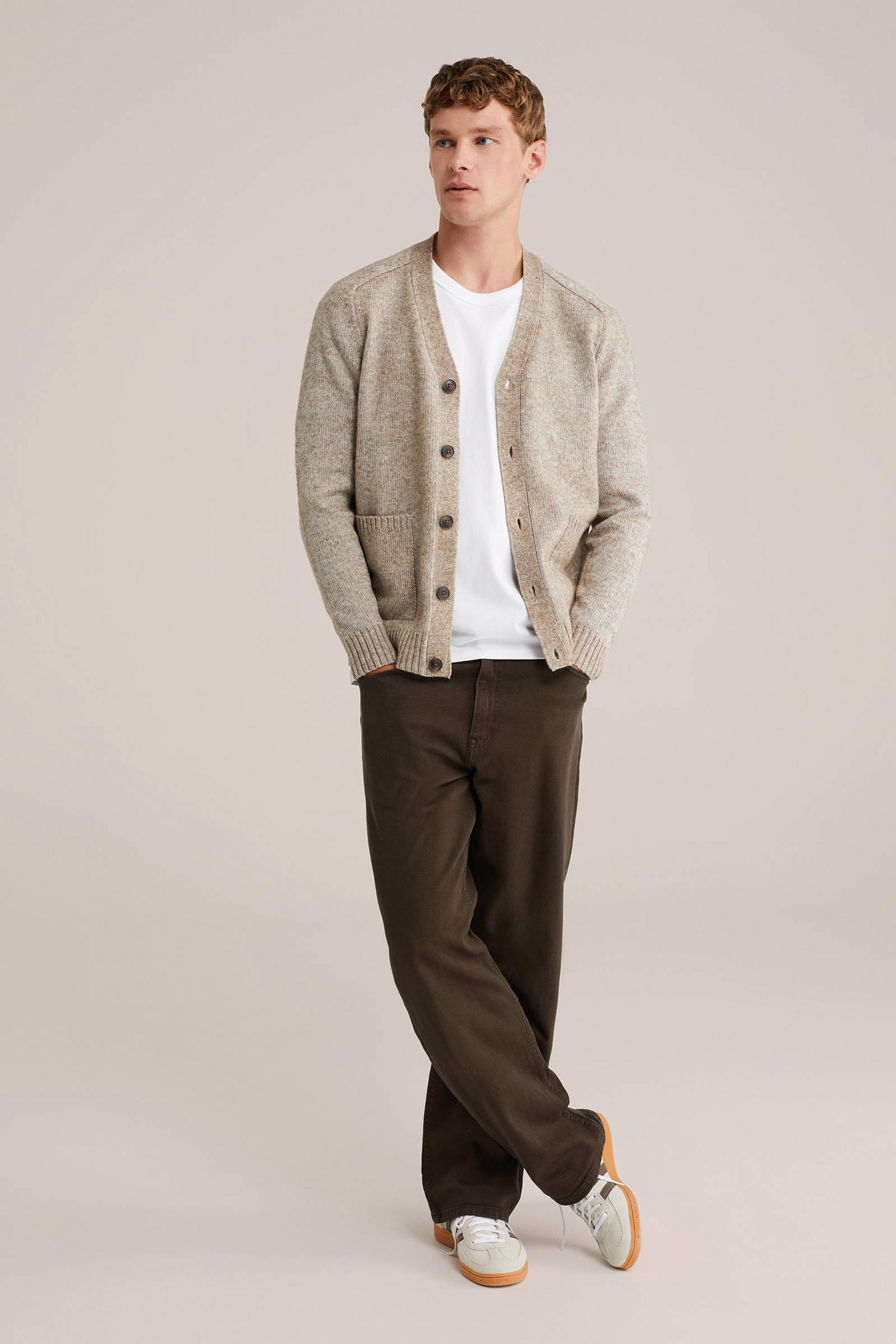 WE Fashion vest met wol gebreid lichtbruin | wehkamp