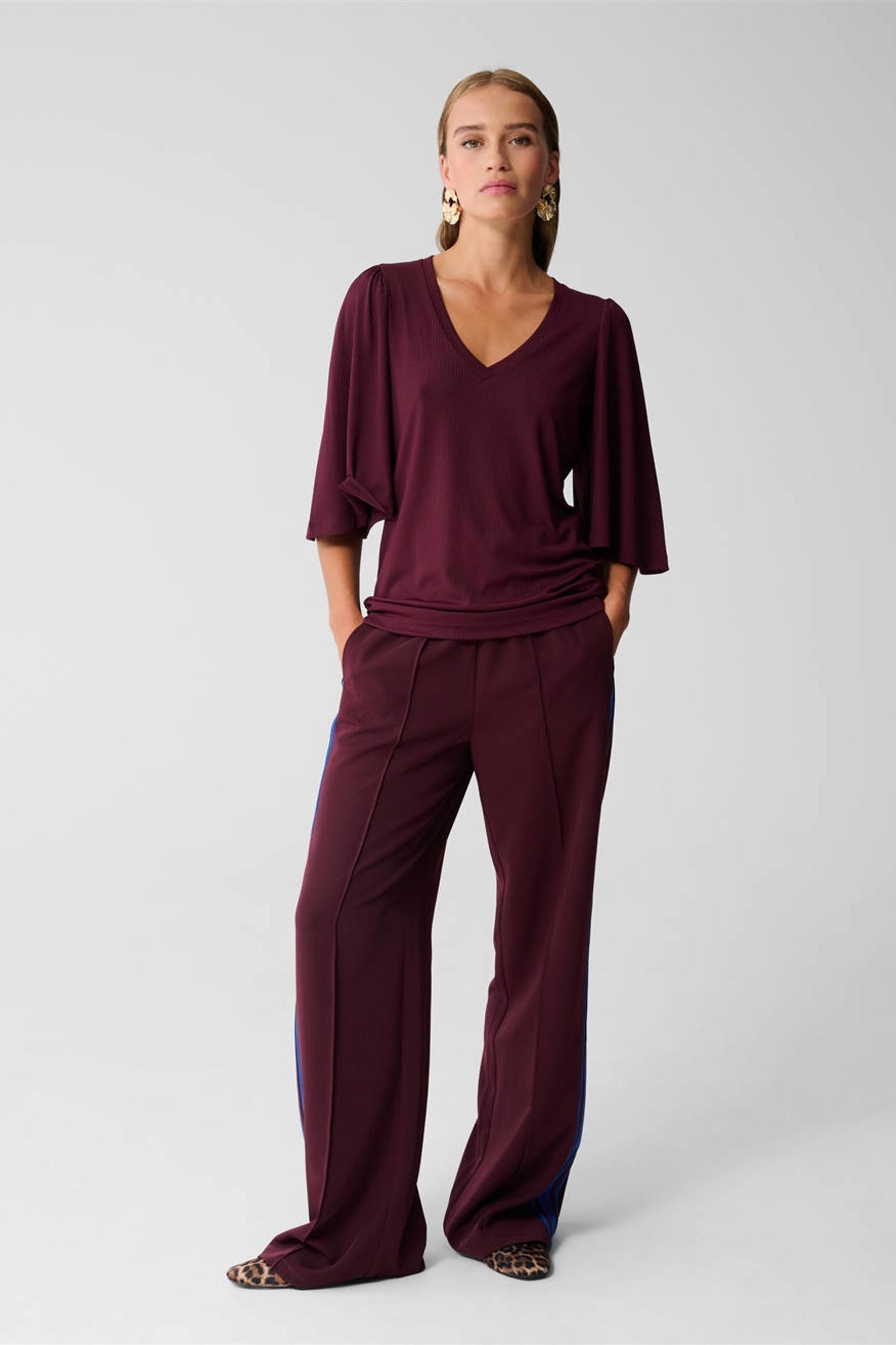 Shoeby top donkerrood rib gebreid | wehkamp