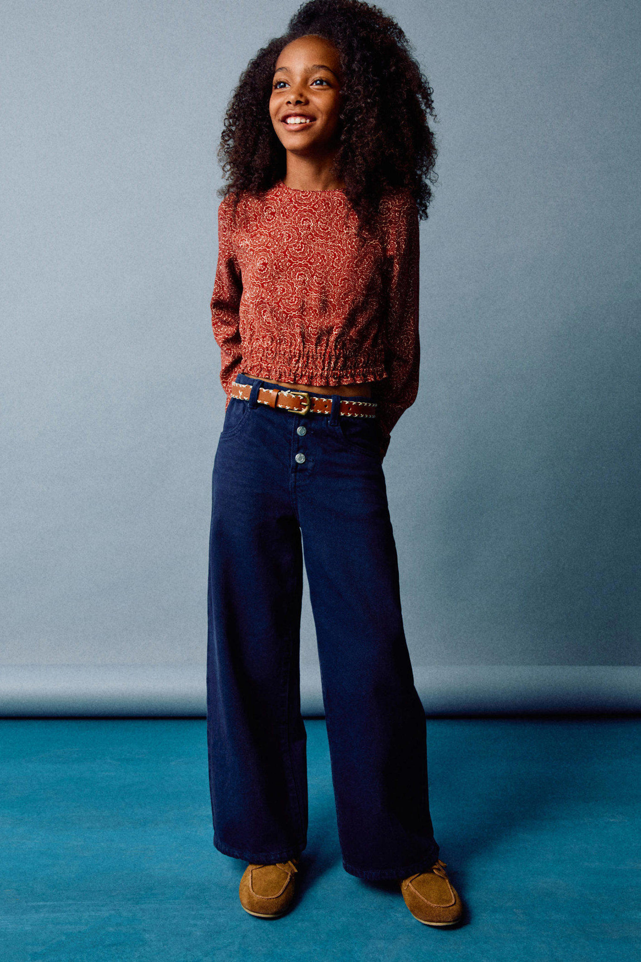 Mango Kids wide leg casual broek donkerblauw | wehkamp