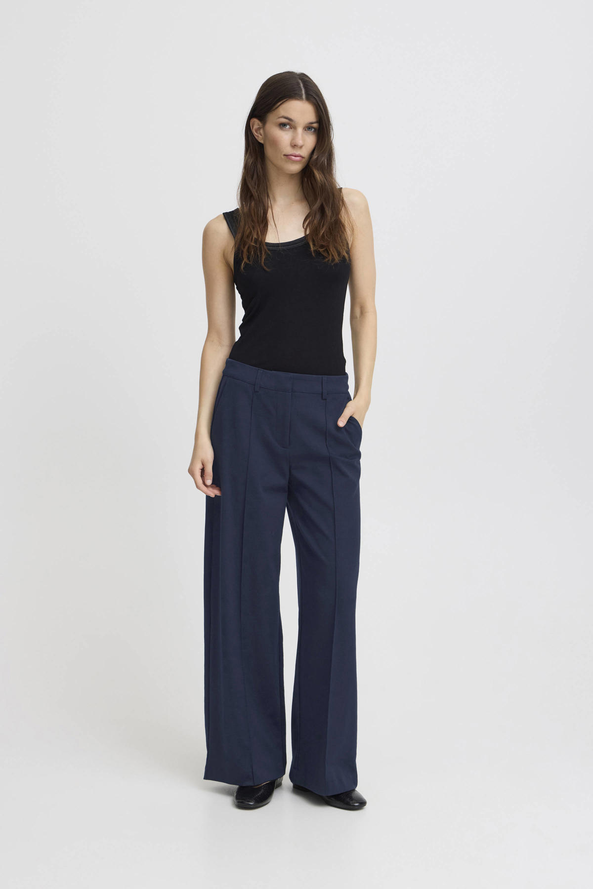 ICHI wide leg regular waist casual broek | wehkamp