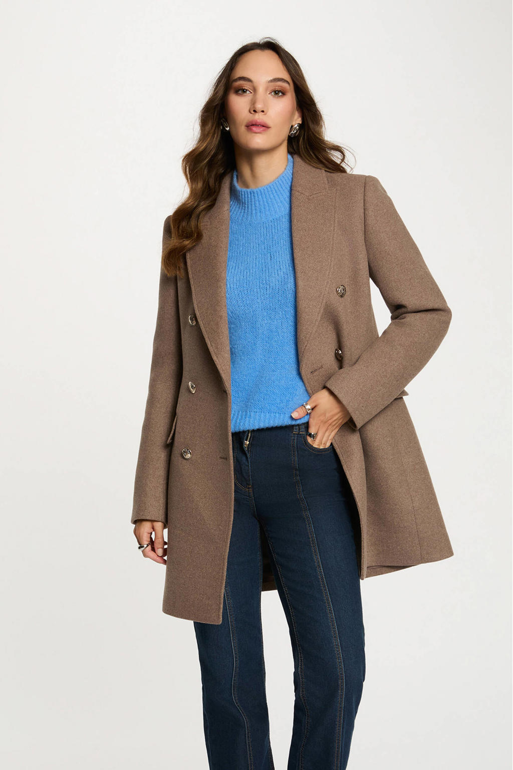 Morgan manteljas met wol taupe | wehkamp