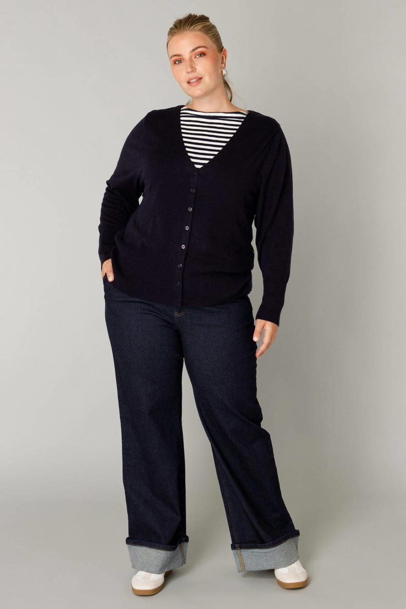 Yest Curve vest donkerblauw fijn gebreid | wehkamp