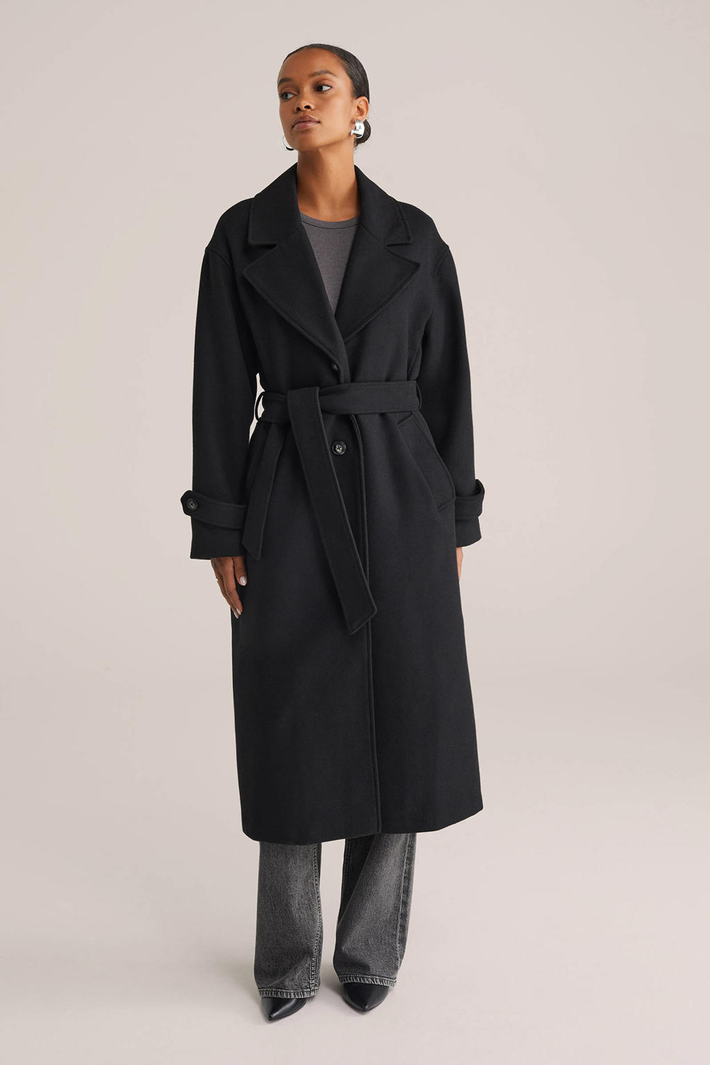 WE Fashion wollen manteljas zwart | wehkamp