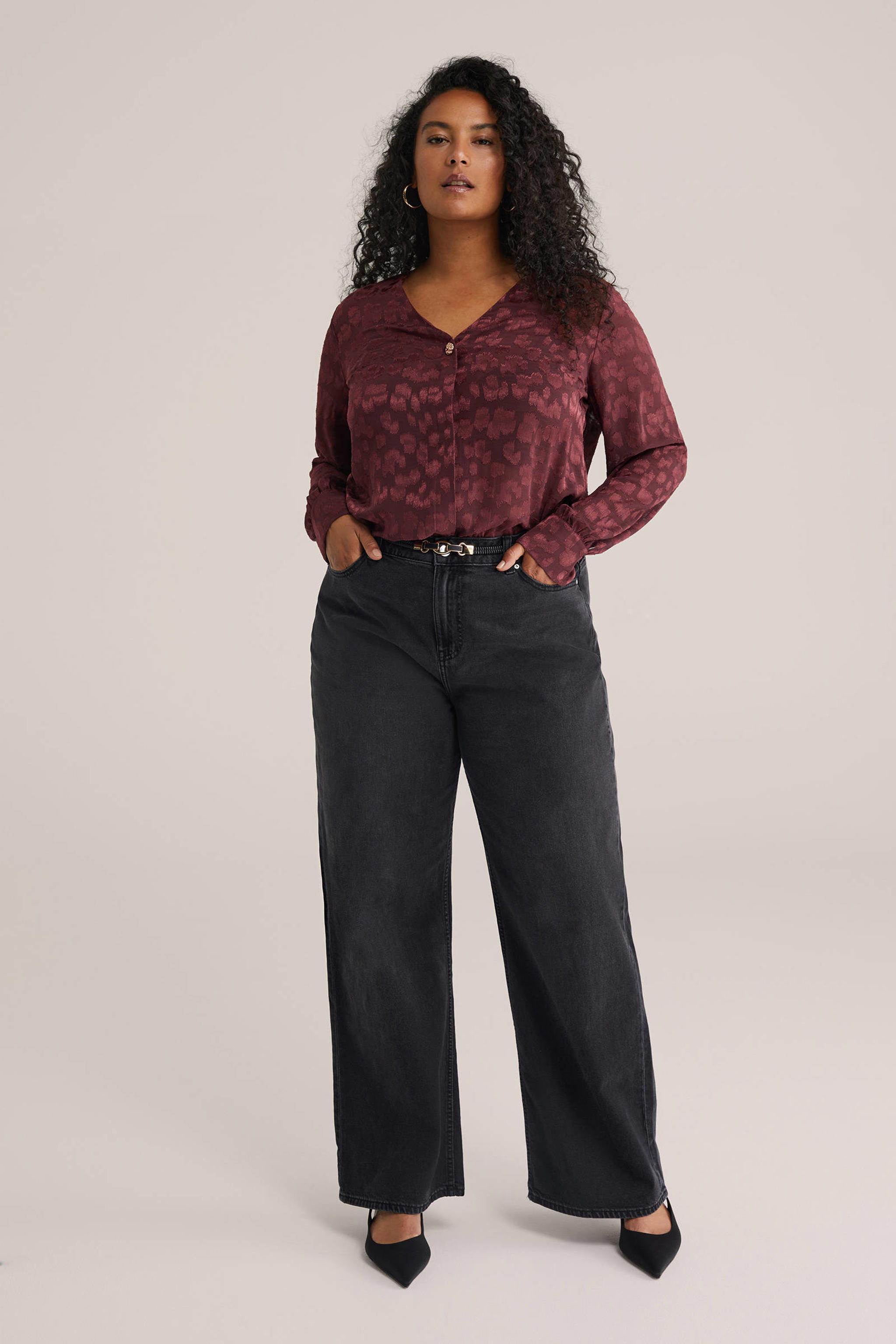 WE Fashion Curve blouse donkerrood | wehkamp