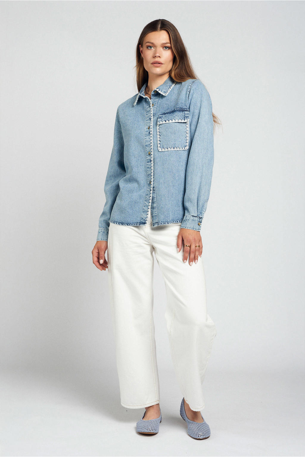 Spooq the label denim blouse light blue denim | wehkamp