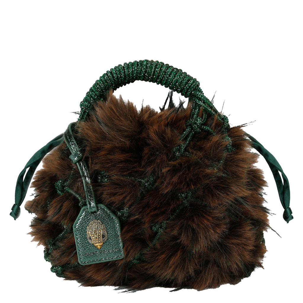 Kurt Geiger mini macramé handtas met imitatiebont bruin | wehkamp