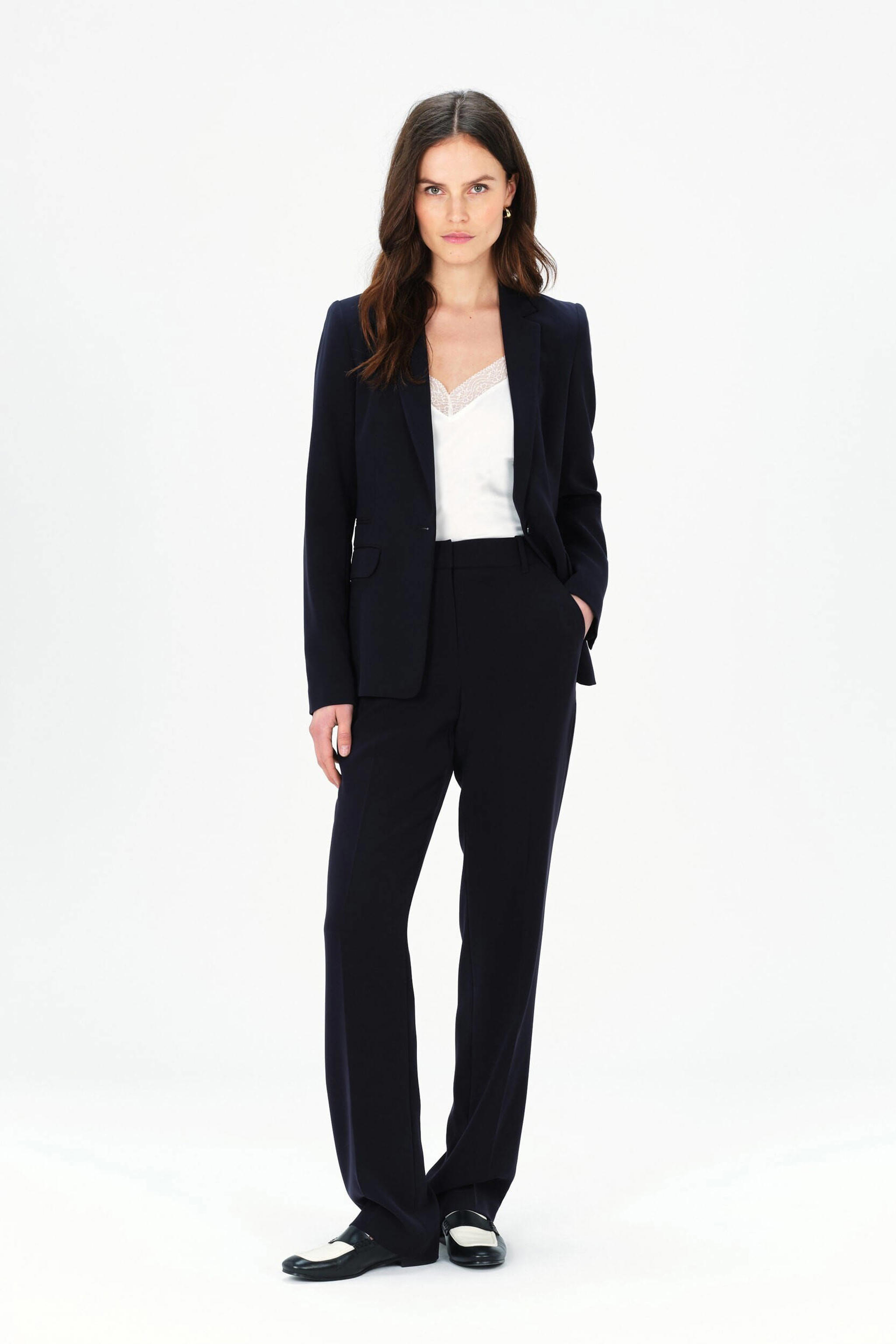 Caroll aansluitend regular waist broek donkerblauw | wehkamp