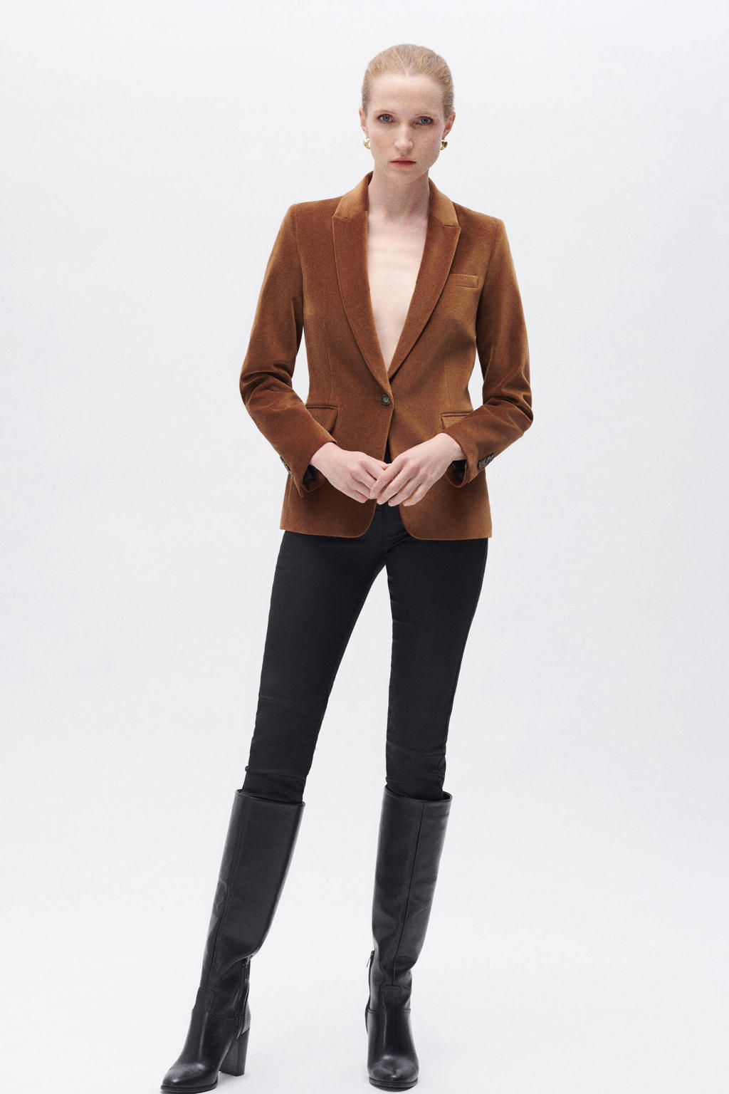 Caroll fluwelen regular blazer taupe | wehkamp