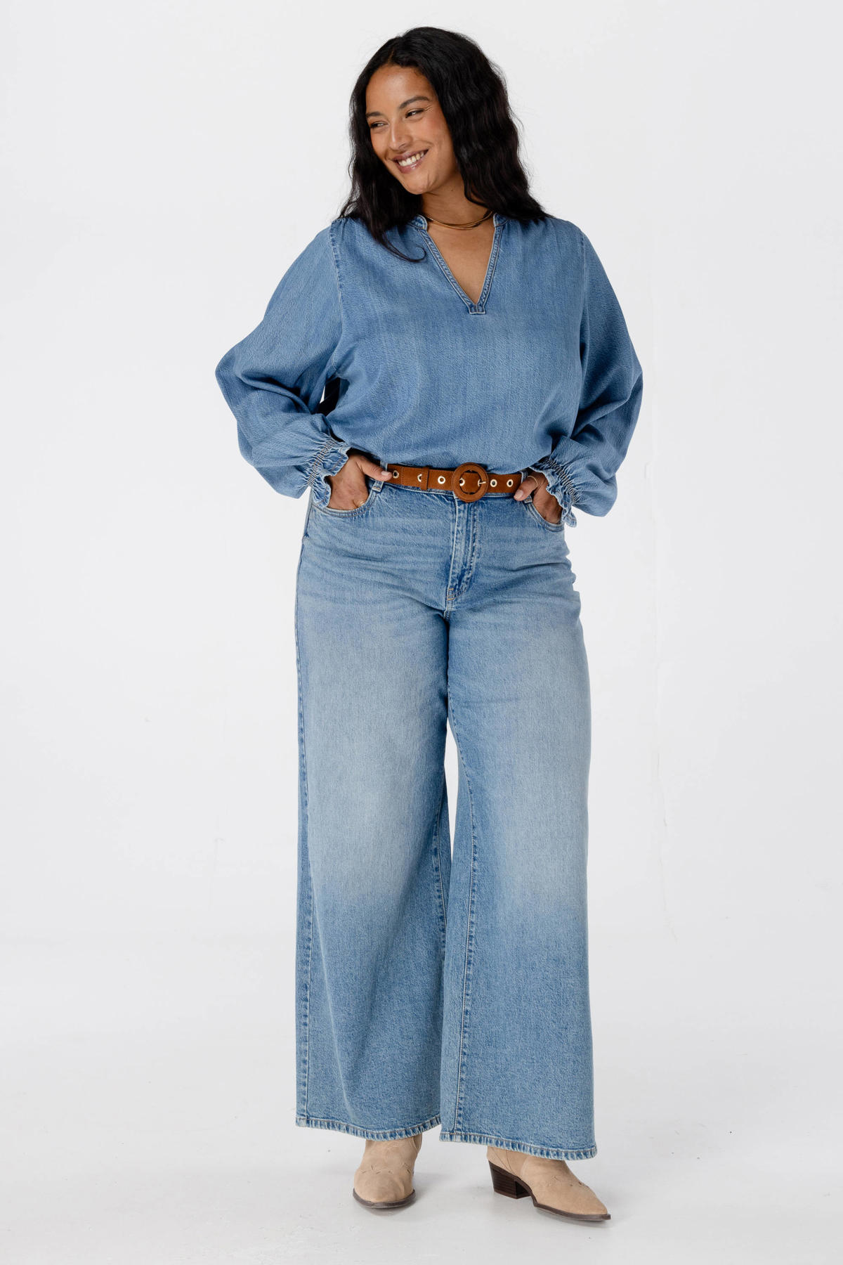 MS Mode denim top medium blue denim | wehkamp