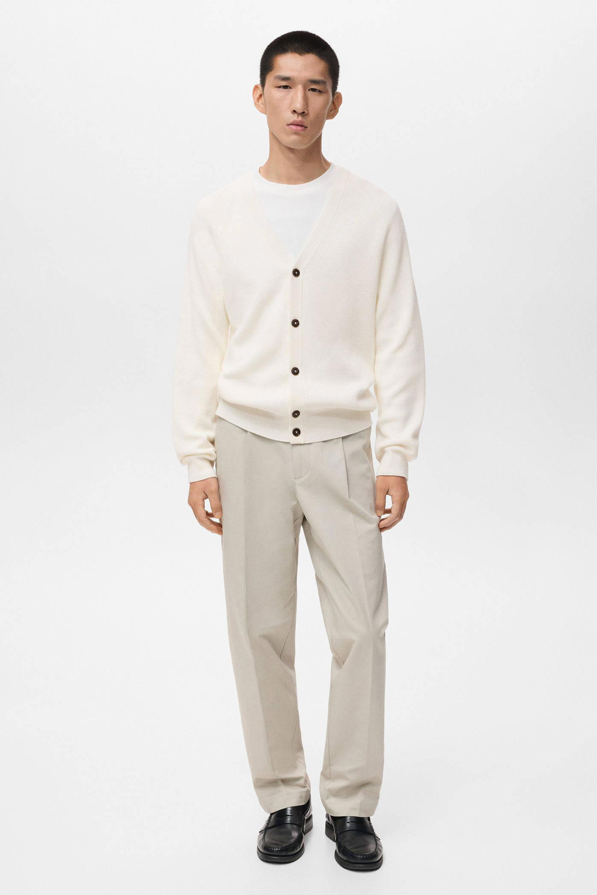 Mango Man cardigan rib gebreid wit | wehkamp