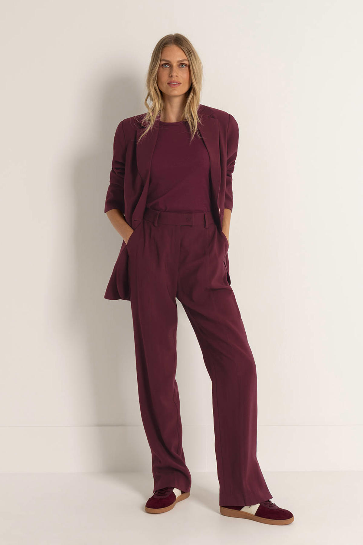 CLAUDIA BY CLAUDIA STRÄTER wide leg high waist broek donkerrood | wehkamp