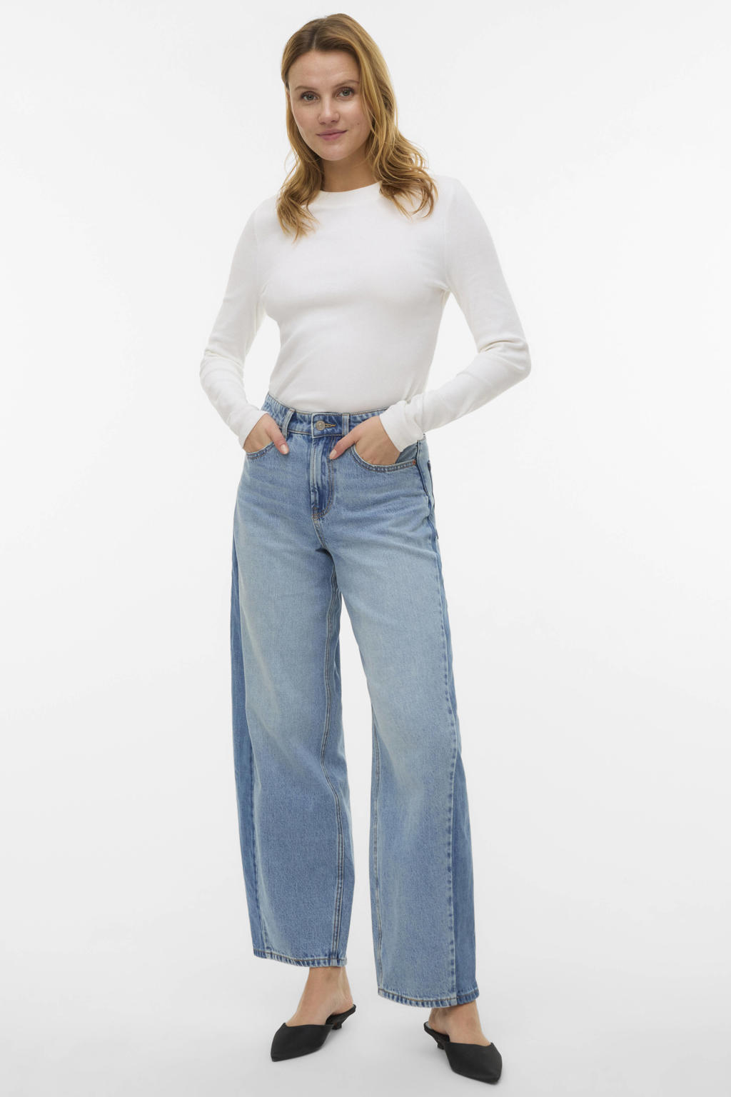 VERO MODA high waist barrel jeans medium blue denim | wehkamp