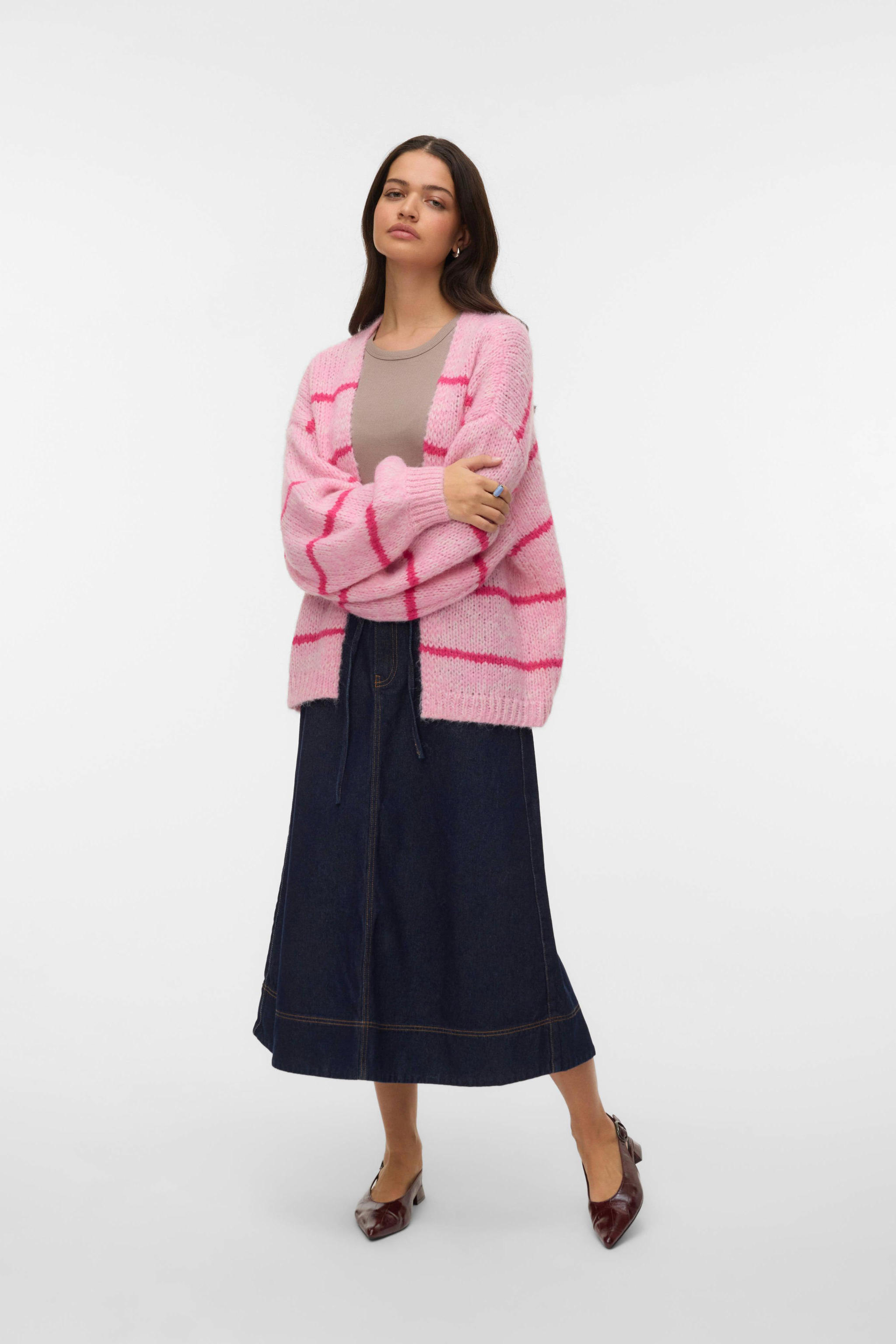 VERO MODA gestreepte gebreid vest roze | wehkamp