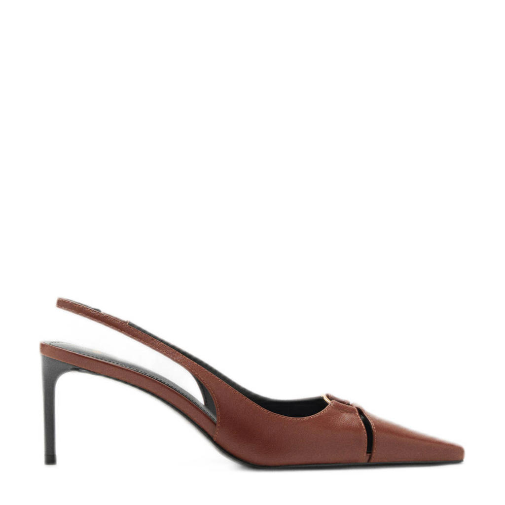 Mango leren slingback pumps bruin | wehkamp