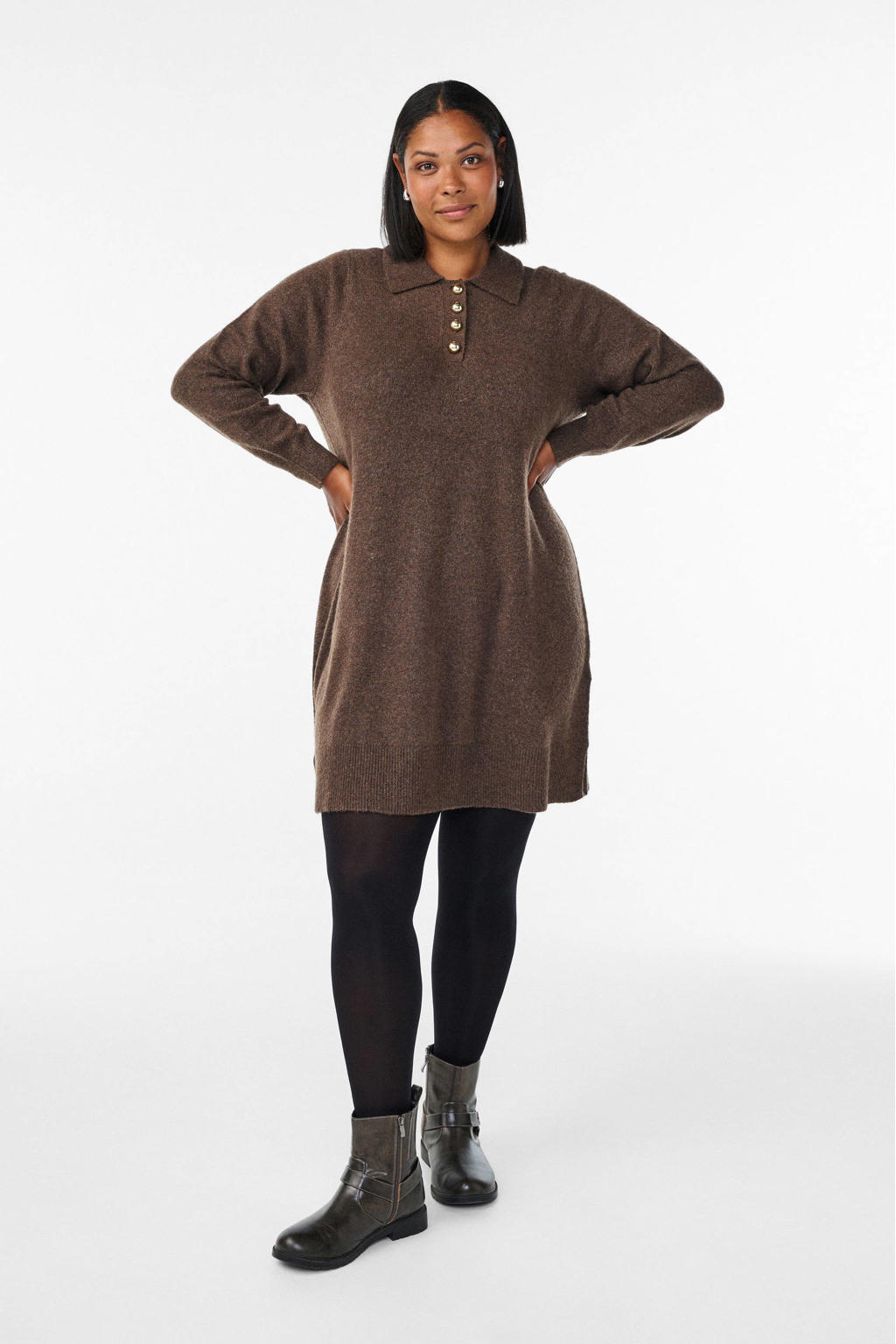 Zizzi gebreide jurk bruin kopen? | Morgen in huis | wehkamp