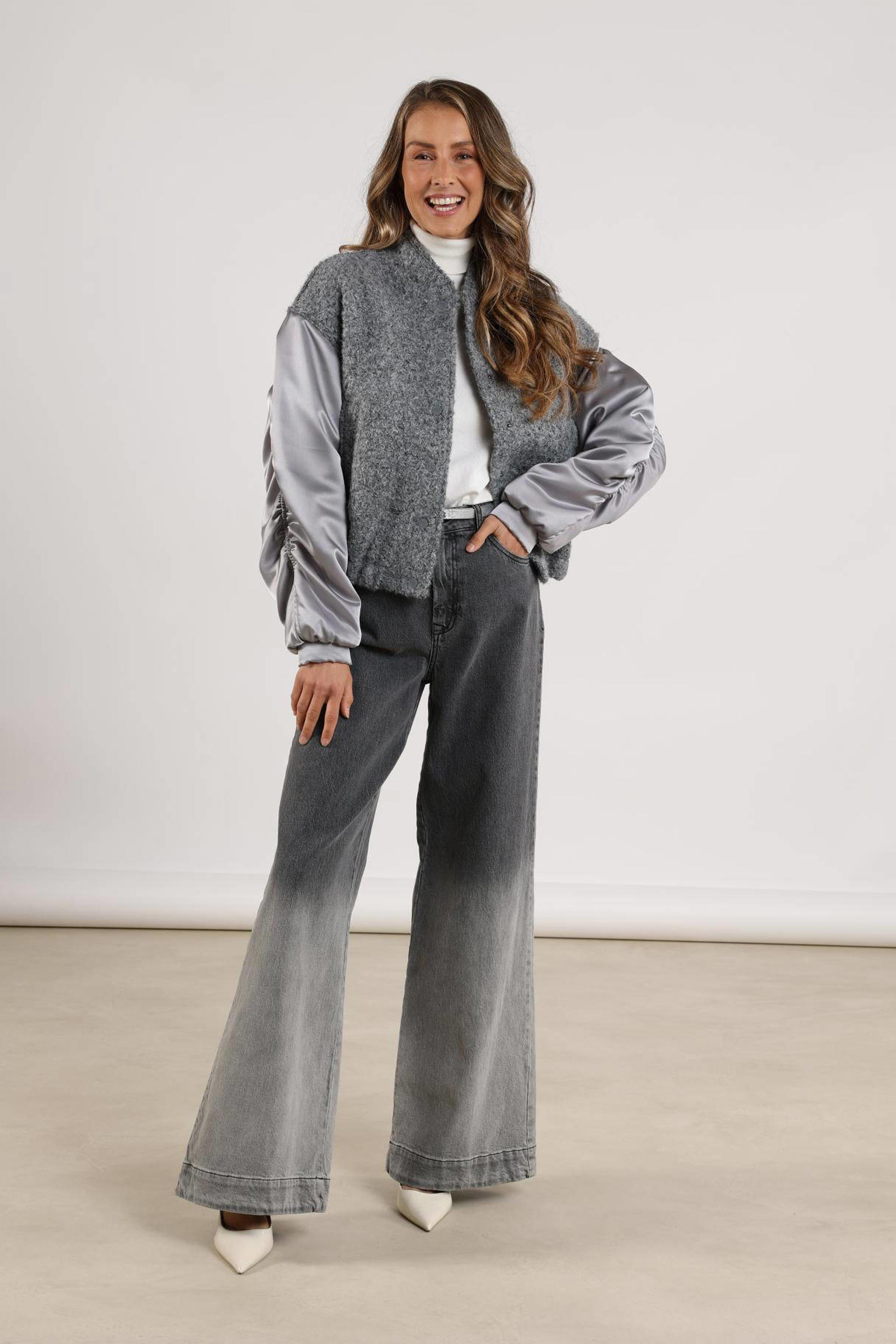 NUKUS high waist wide leg jeans grey denim | wehkamp