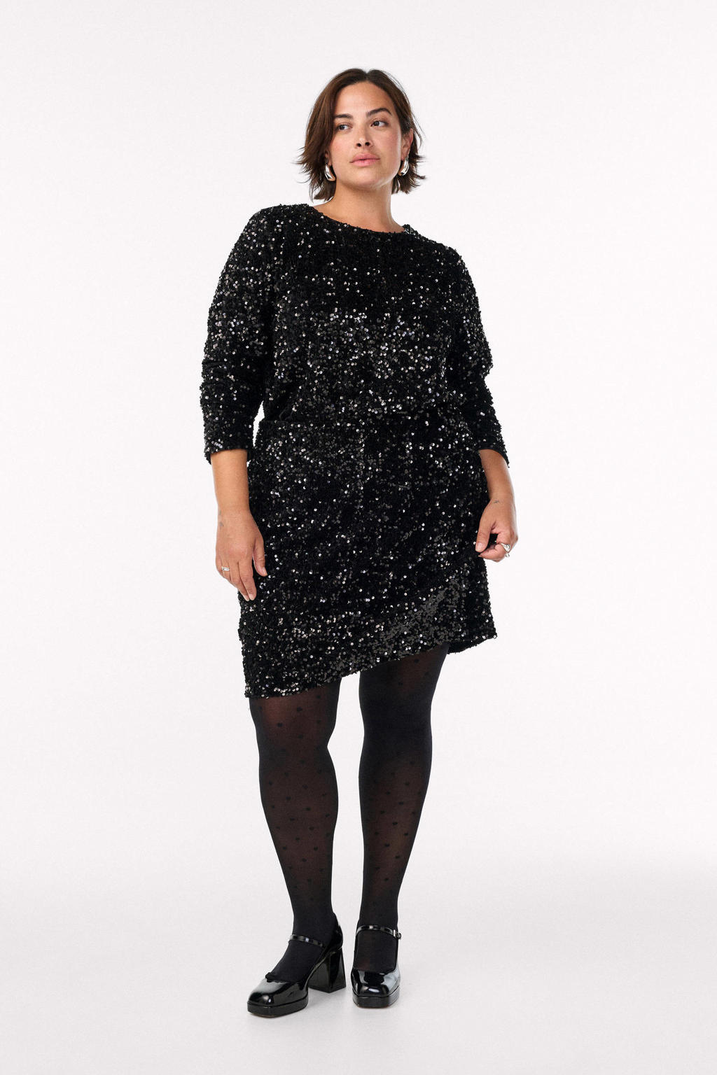 Zizzi glitter top zwart met pailletten | wehkamp