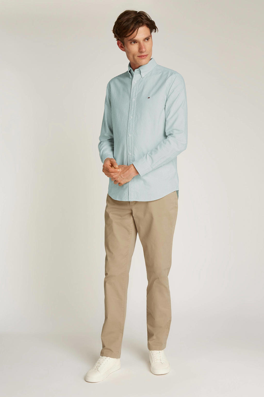 Tommy Hilfiger gestreepte regular oxford overhemd groen | wehkamp