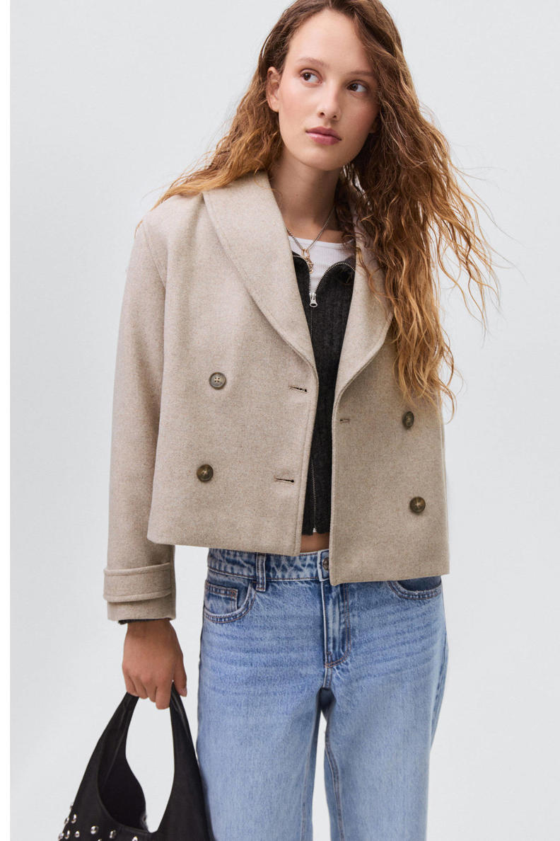 MANGO TEEN korte manteljas met wol beige | wehkamp