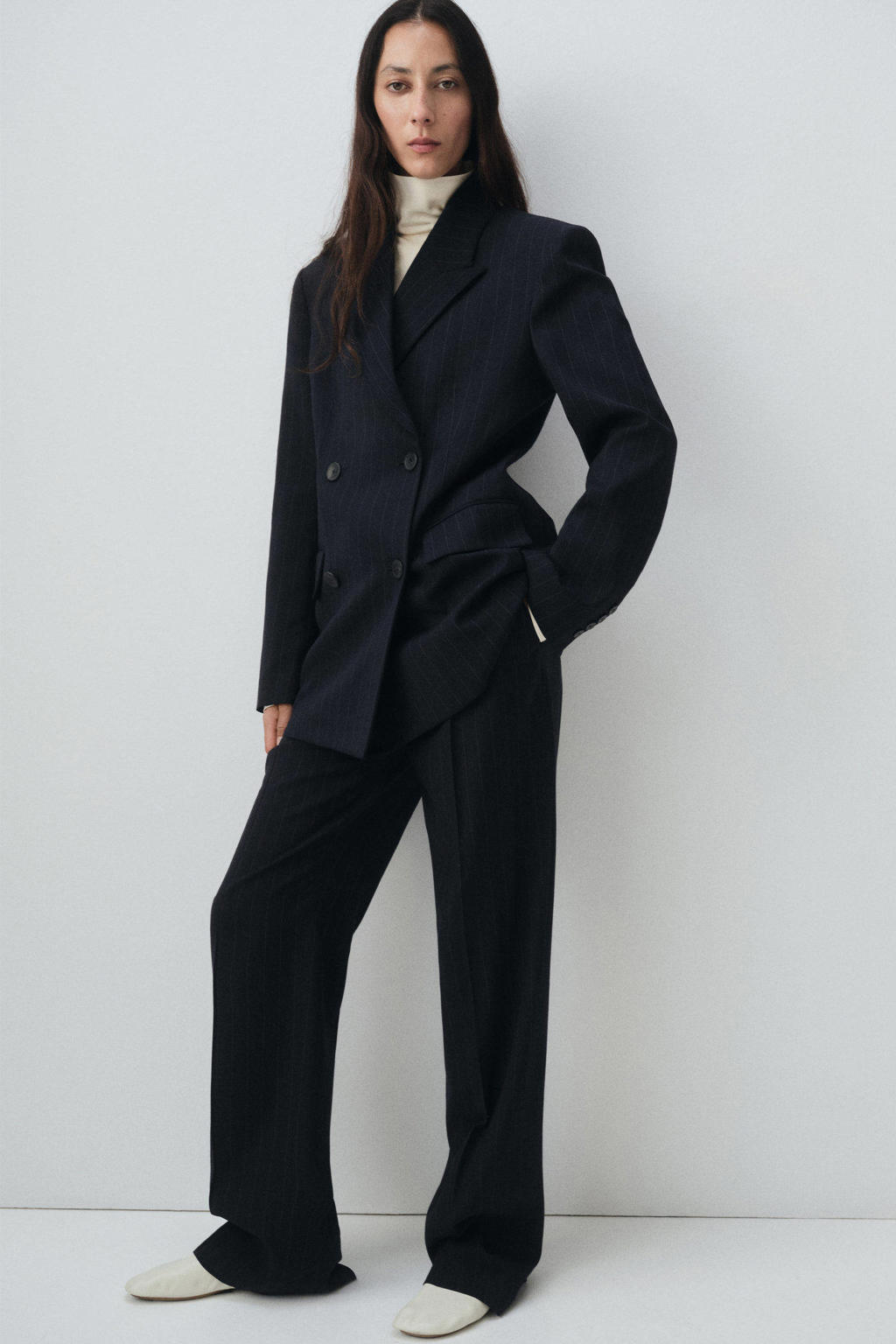 Mango oversized blazer met krijtstreep marine | wehkamp