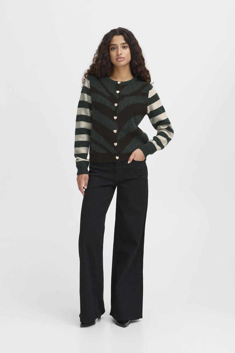 ICHI gestreepte gebreid vest groen | wehkamp