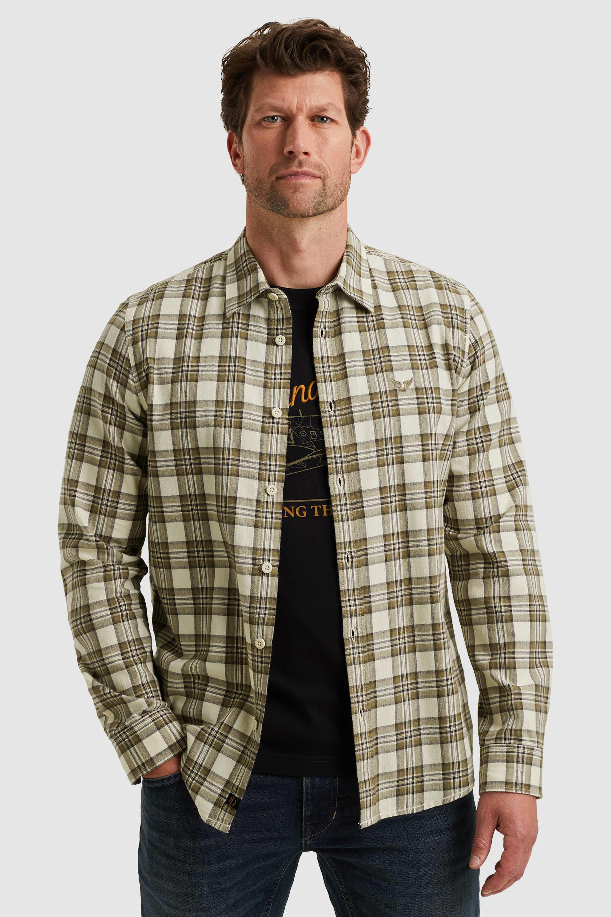 PME Legend regular geruit casual overhemd beige | wehkamp