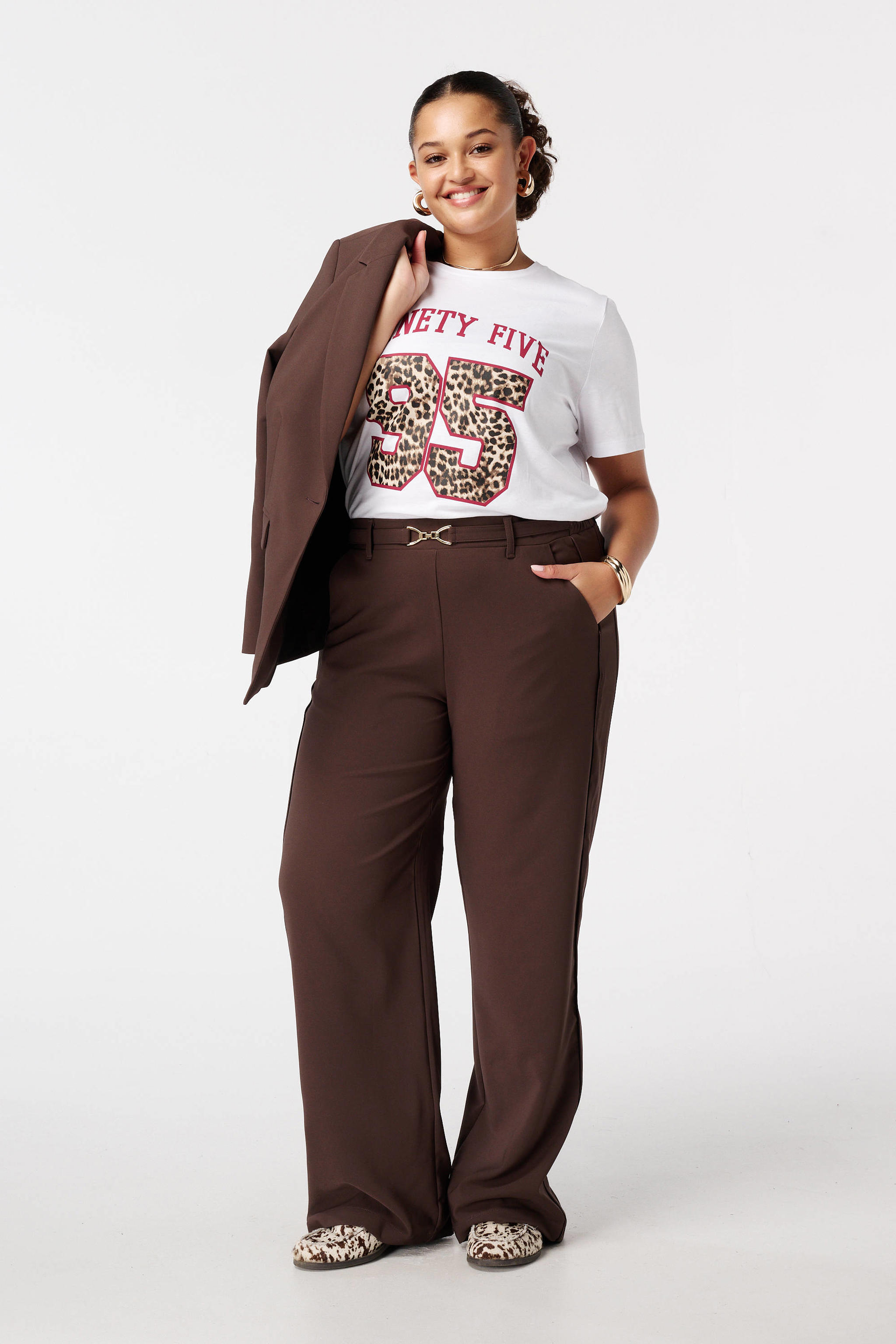 MS Mode wide leg high waist pantalon donkerbruin | wehkamp