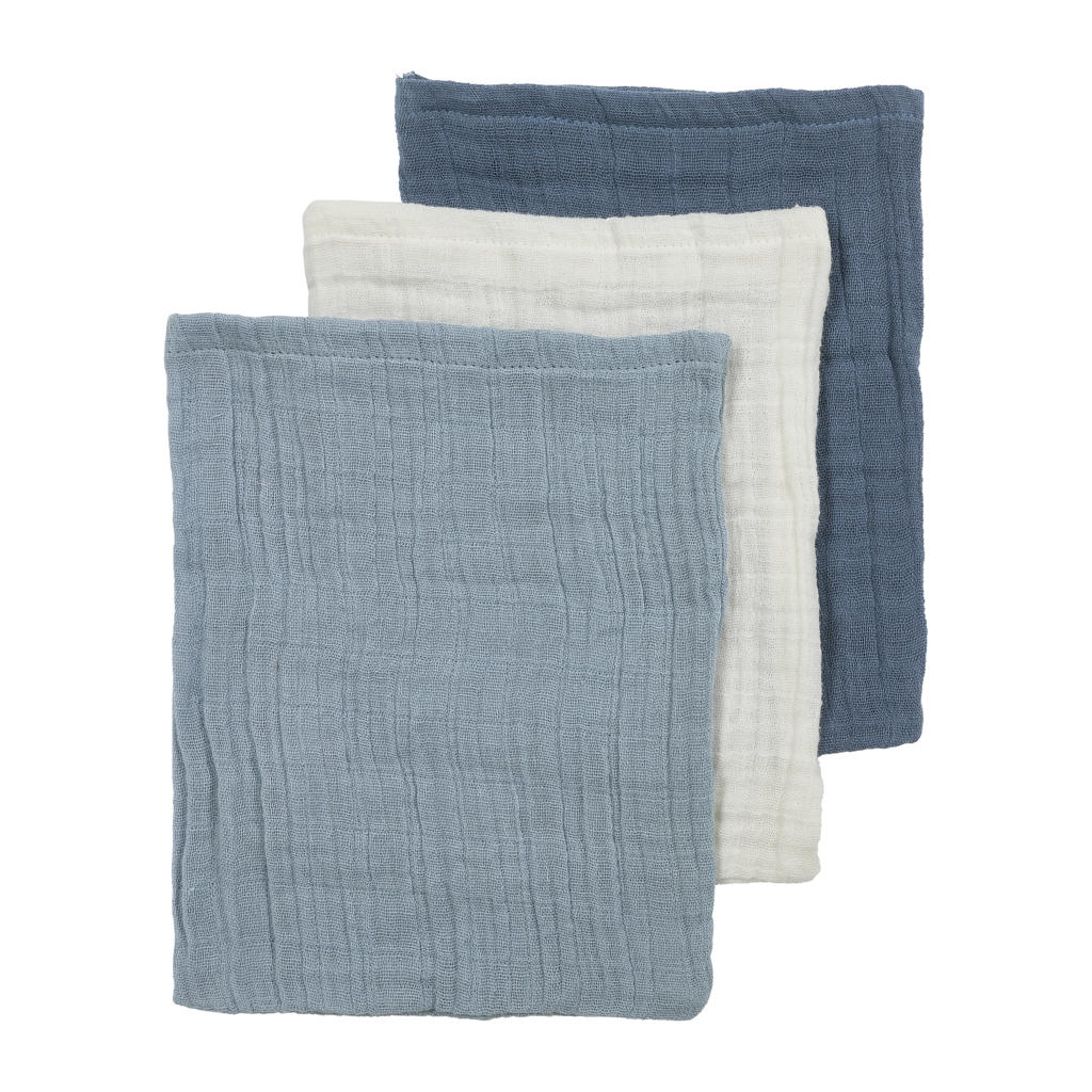 Meyco pre-washed hydrofiel washandje - set van 3 natural/jeans blue ...