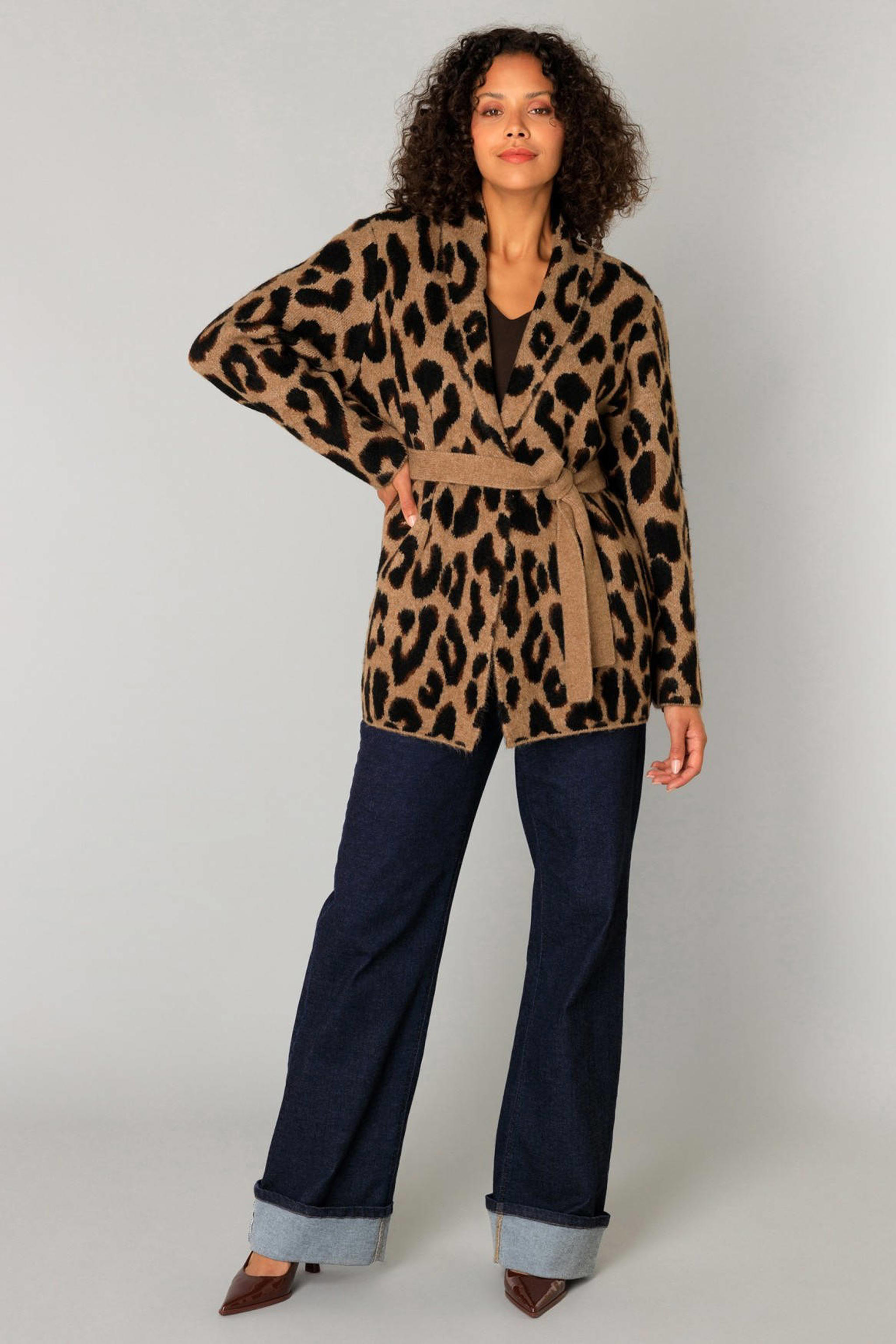 Yest vest met panterprint camel gebreid | wehkamp