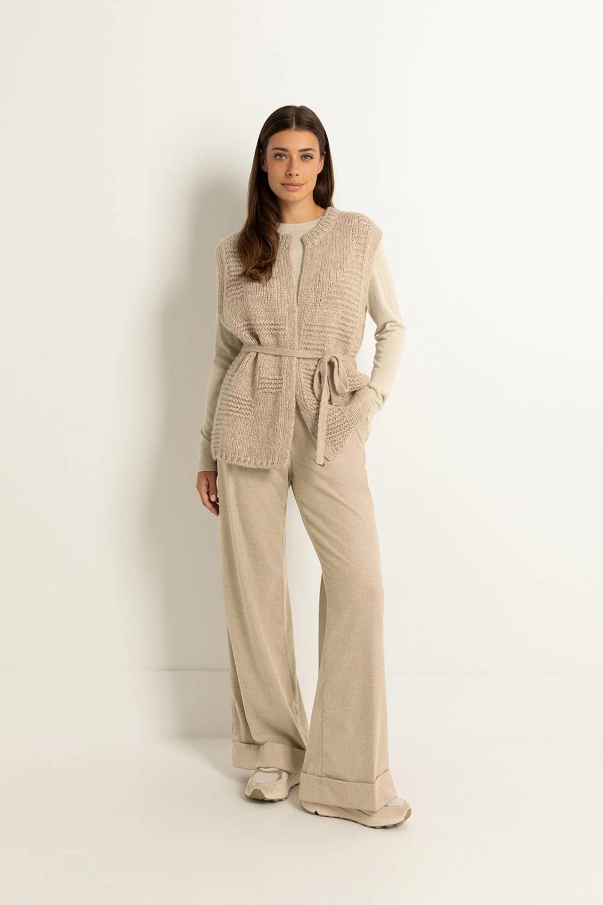 Claudia Sträter gilet met wol beige grof gebreid | wehkamp