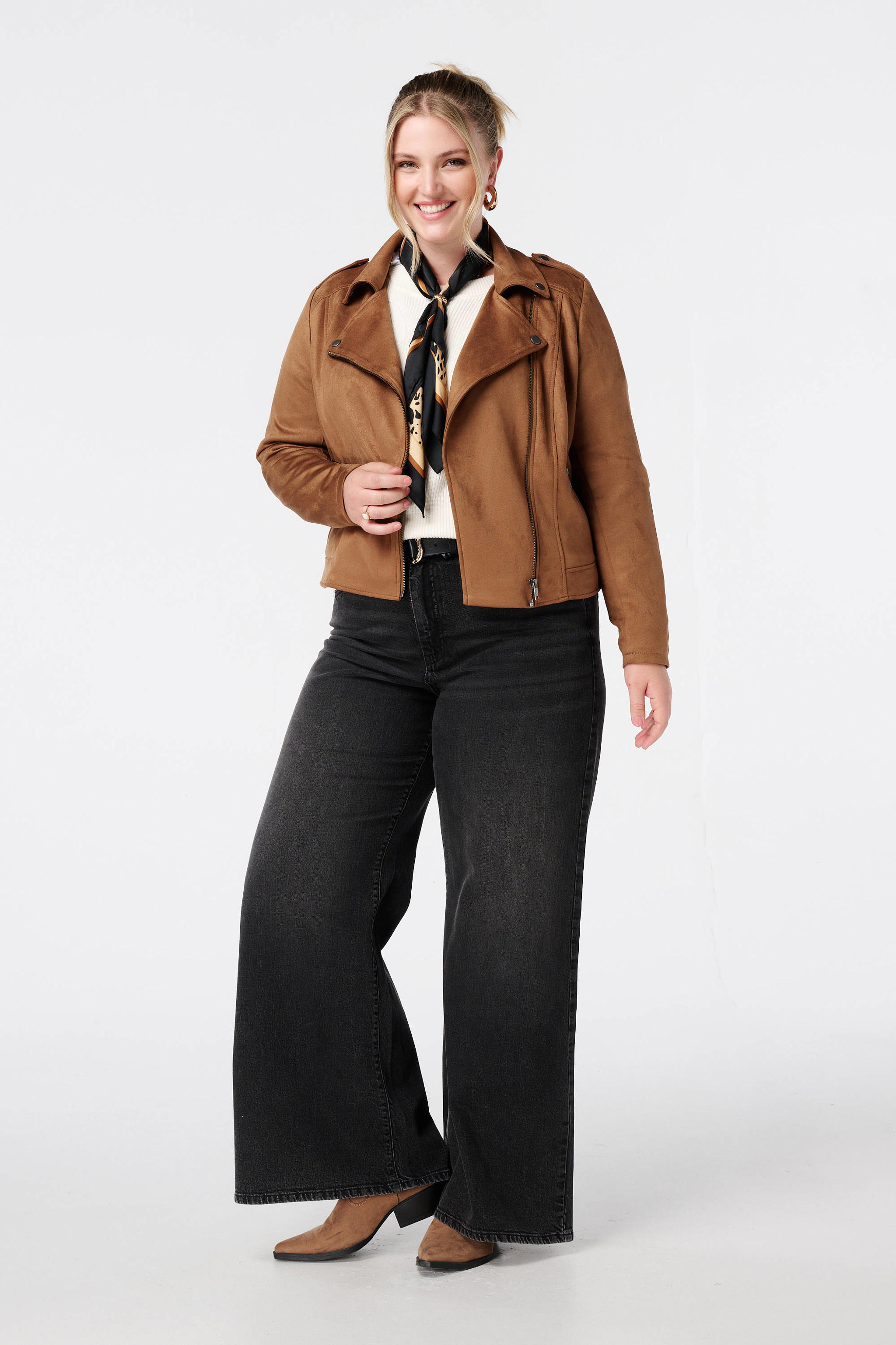 MS Mode suede bikerjack camel | wehkamp