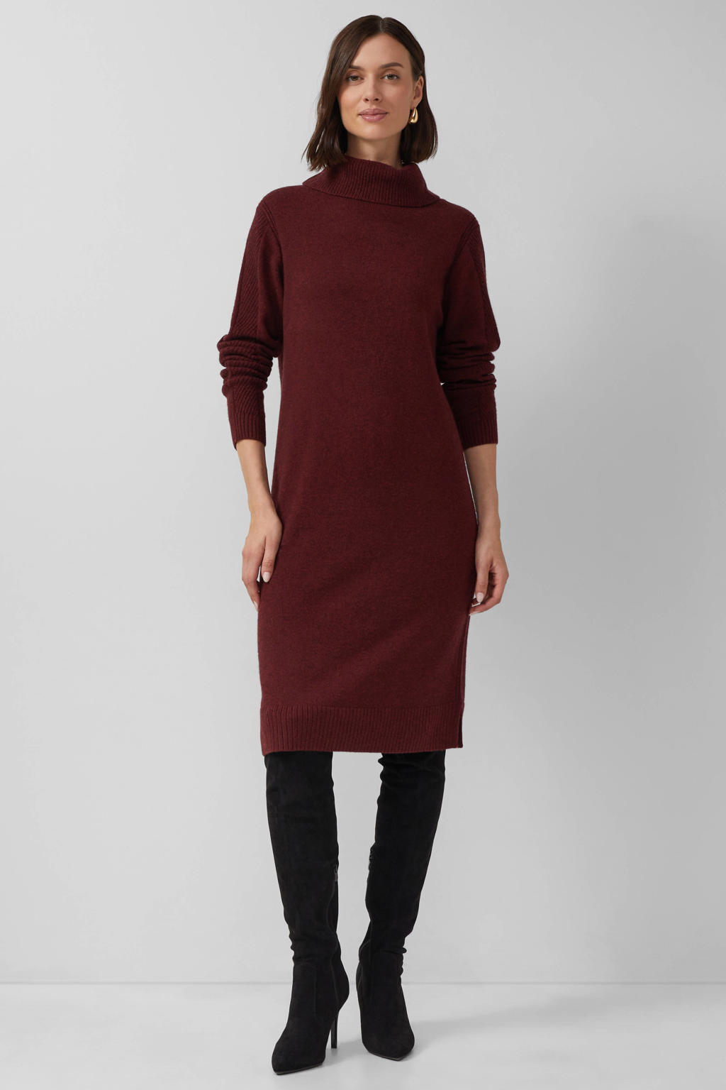 s.Oliver BLACK LABEL wollen jurk met col donkerrood | wehkamp